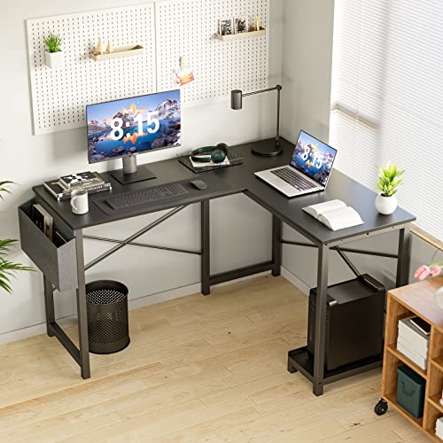 Computer Desk - 49 Inch L Shaped Desk Office Desk with Reversible Storage Shelf and Cloth Bag Home Office Corner Desk Modern Style Laptop Desk for Home, Office, Gaming Location