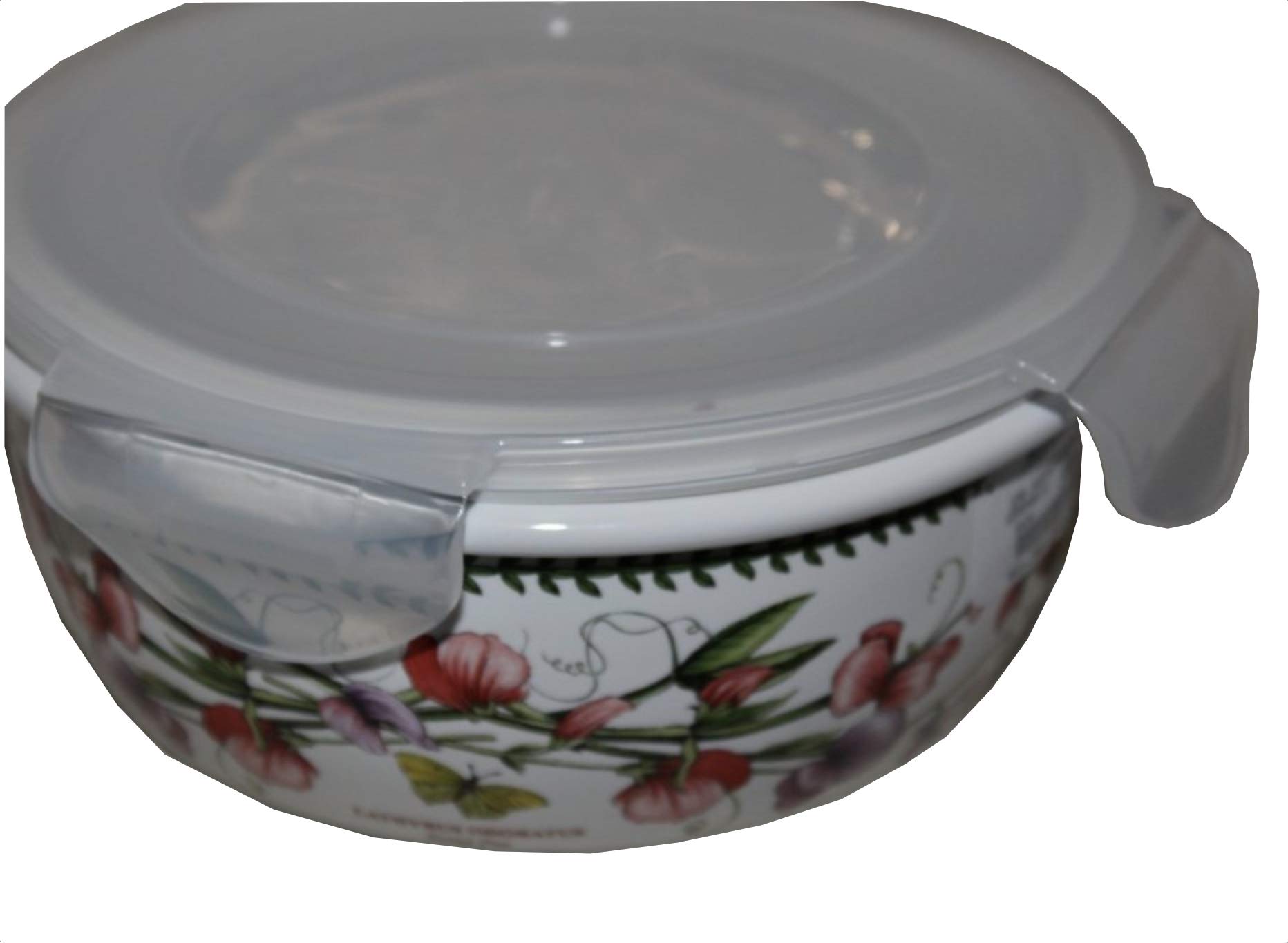 Portmeirion Botanic Garden 6.5-Inch Round Storage Container with Lid - Airtight & Snap-Locking Seal, Microwave, Oven, Dishwasher Safe - Ideal for Meal Prep & Kitchen Organization Container
