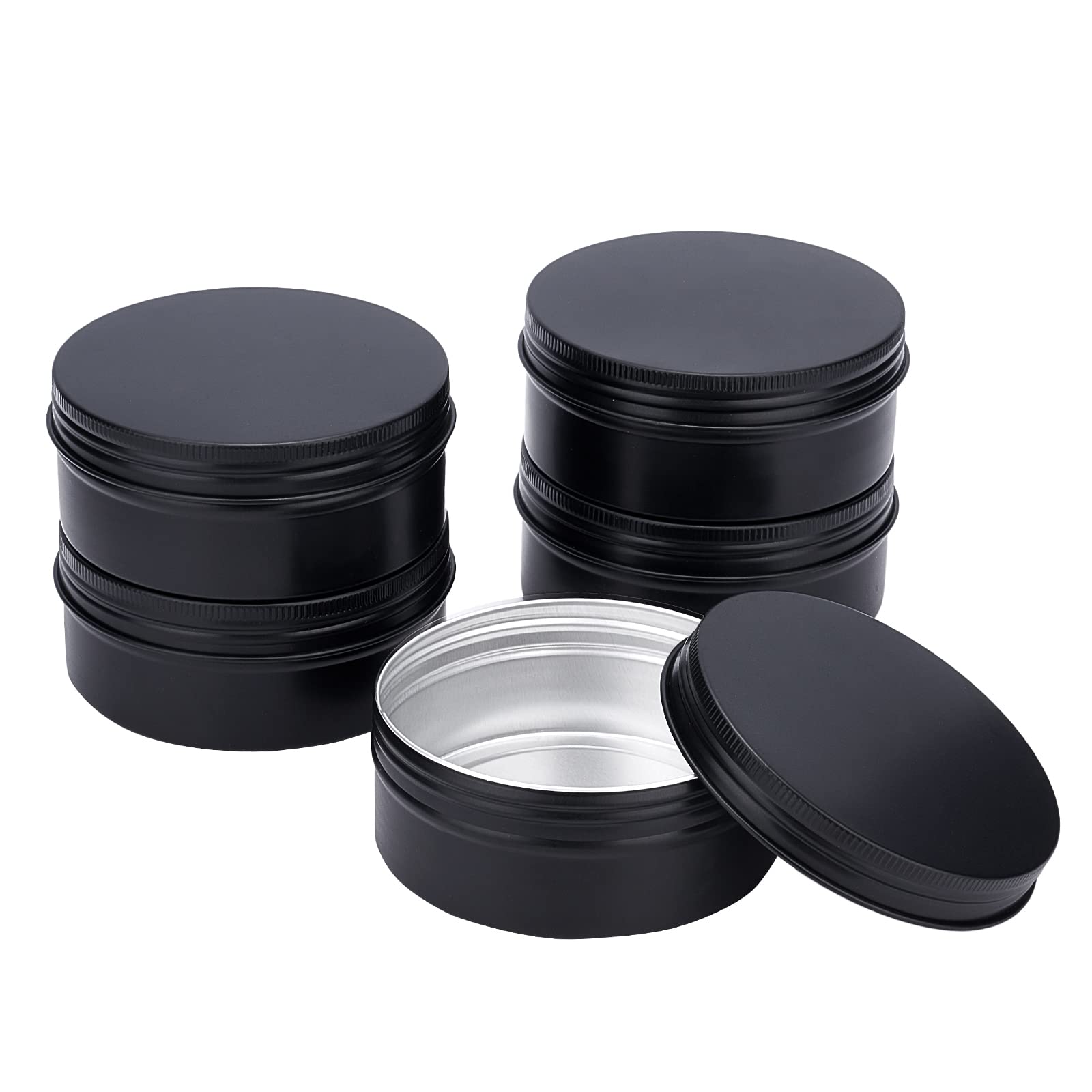 BENECREAT 5 Packs 8oz Matte Large Black Aluminum Tin Can Round Metal Tins with Screw Lid for Spices, Candies Tea and Chrismas Treat
