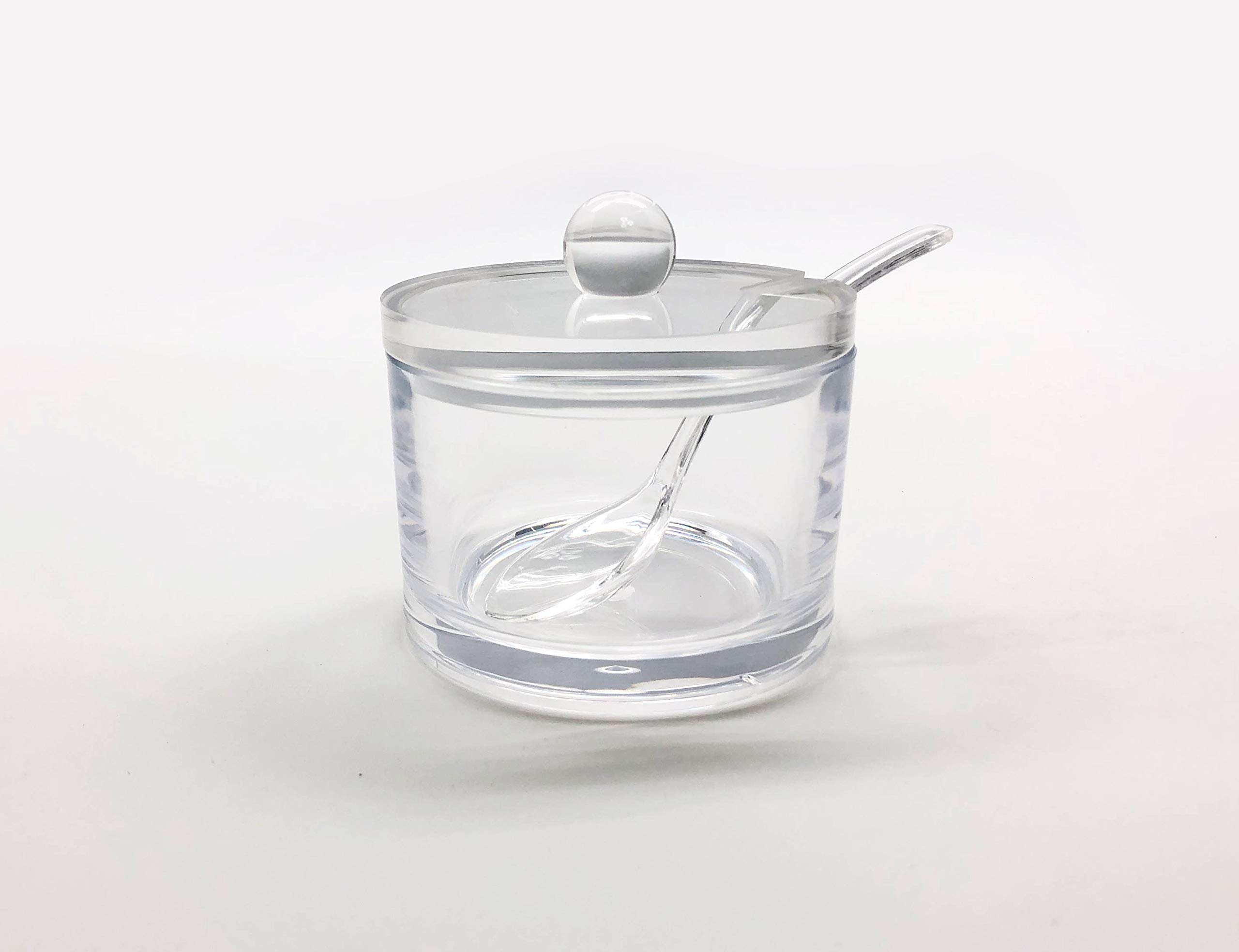 FDCuvée Heavy-Duty Acrylic Jam Jar Sugar Salt Spice Pepper Seasoning Condiment Bowl Box Storage Pot with Spoon and Lid Crystal Clear