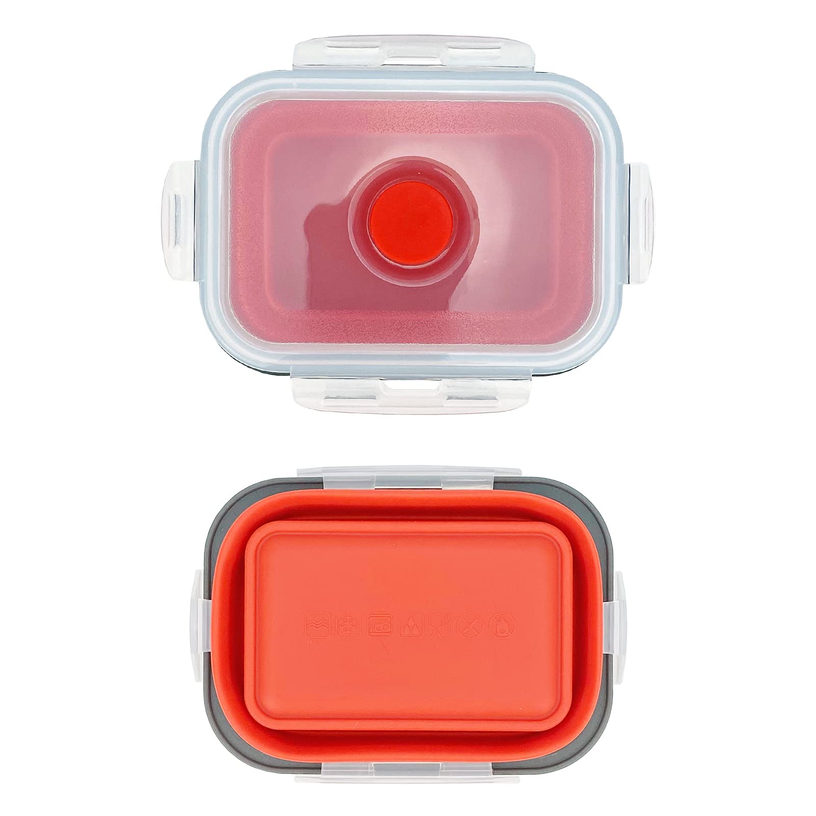 CCyanzi 3piece Collapsible Food Storage Containers with Lids, Silicone Lunch Container, Microwave & Freezer Safe, Space Saving for Kitchen Cabinet and Camping Backpack,(red gray)