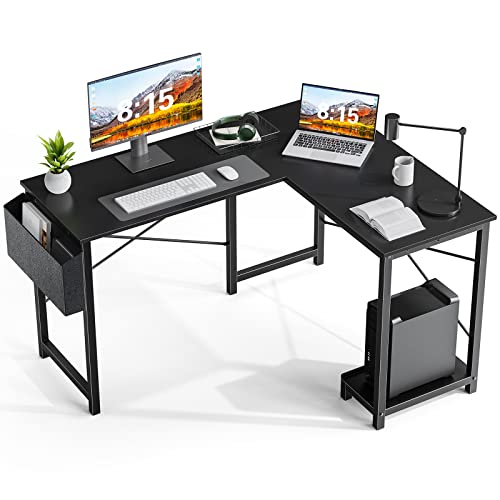 Computer Desk - 49 Inch L Shaped Desk Office Desk with Reversible Storage Shelf and Cloth Bag Home Office Corner Desk Modern Style Laptop Desk for Home, Office, Gaming Location