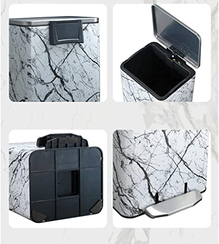 Trash Bin Trash Can Wastebasket Rubbish Recycle Bins Stainless Steel+PU Step Trash Can with Plastic Inner Buckets with Soft Close Lid,Foot Pedal Garbage Can Waste Bin (Color : OneColor, Size : 30L/7