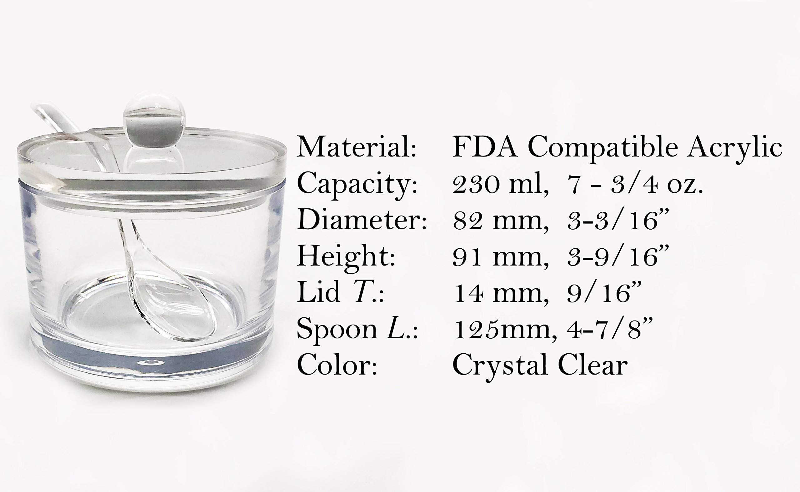 FDCuvée Heavy-Duty Acrylic Jam Jar Sugar Salt Spice Pepper Seasoning Condiment Bowl Box Storage Pot with Spoon and Lid Crystal Clear
