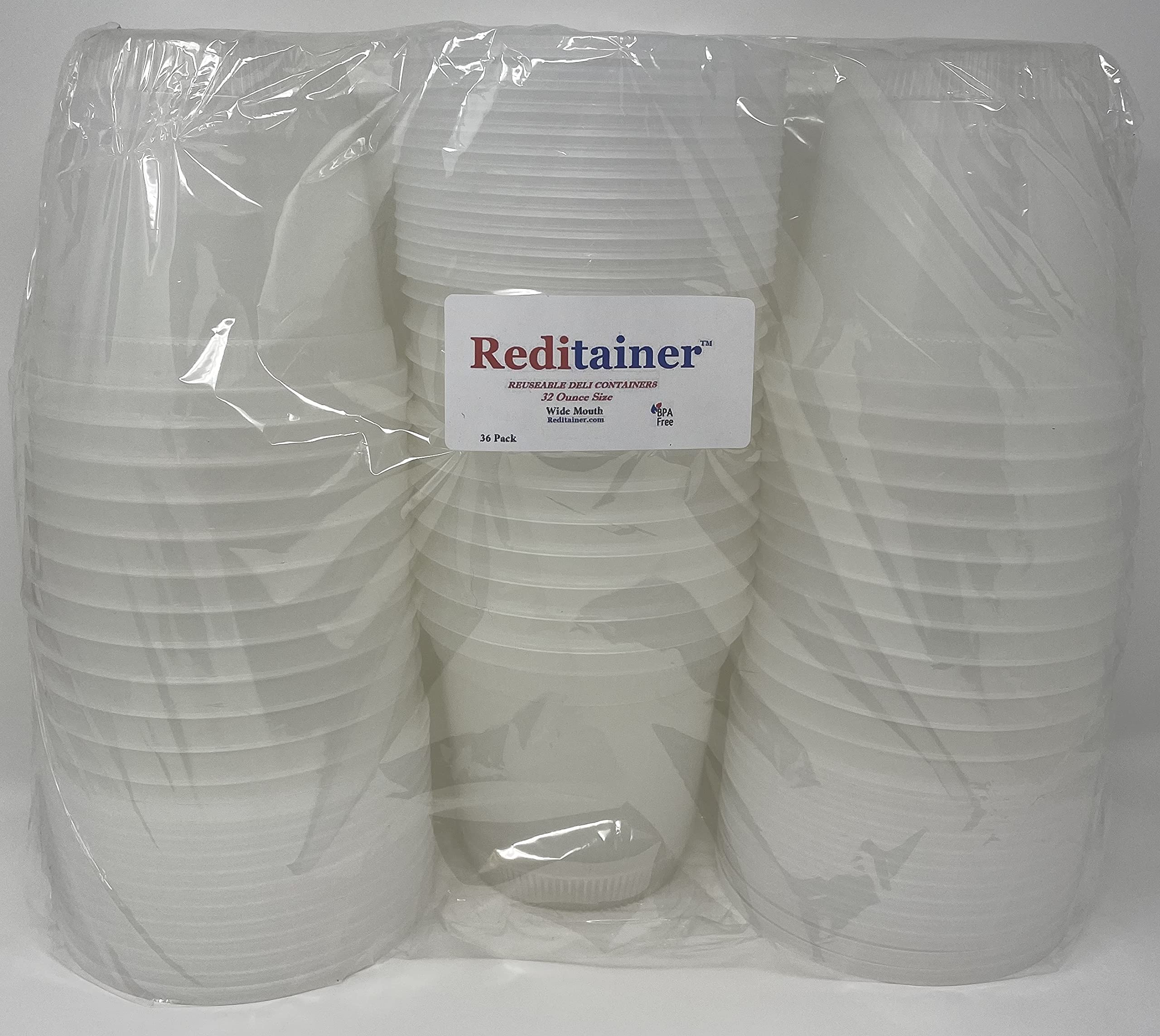 REDITAINER Wide Mouth 32 ounce Quart - Package of 36 sets - deli food storage containers with lids