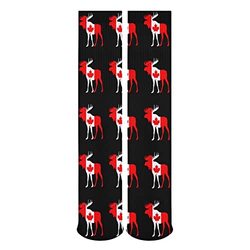 aifaqukuanga Canadian Flag Moose Silhouette 5-Pack Men And Women Casual Long Socks Breathable Athletic Running Socks