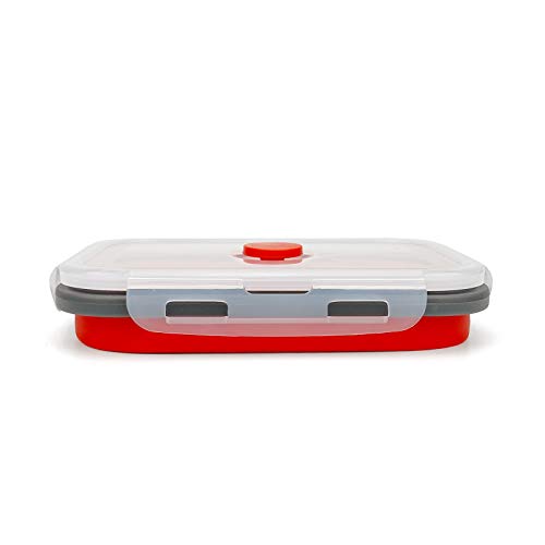 CARTINTS Set of 3 Collapsible Food Storage Containers with Lids, Collapsible Silicone Bowls, Silicone Lunch Containers, For Meal Prep, Camping, Travel, Microwave and Freezer Safe,500ml,Red