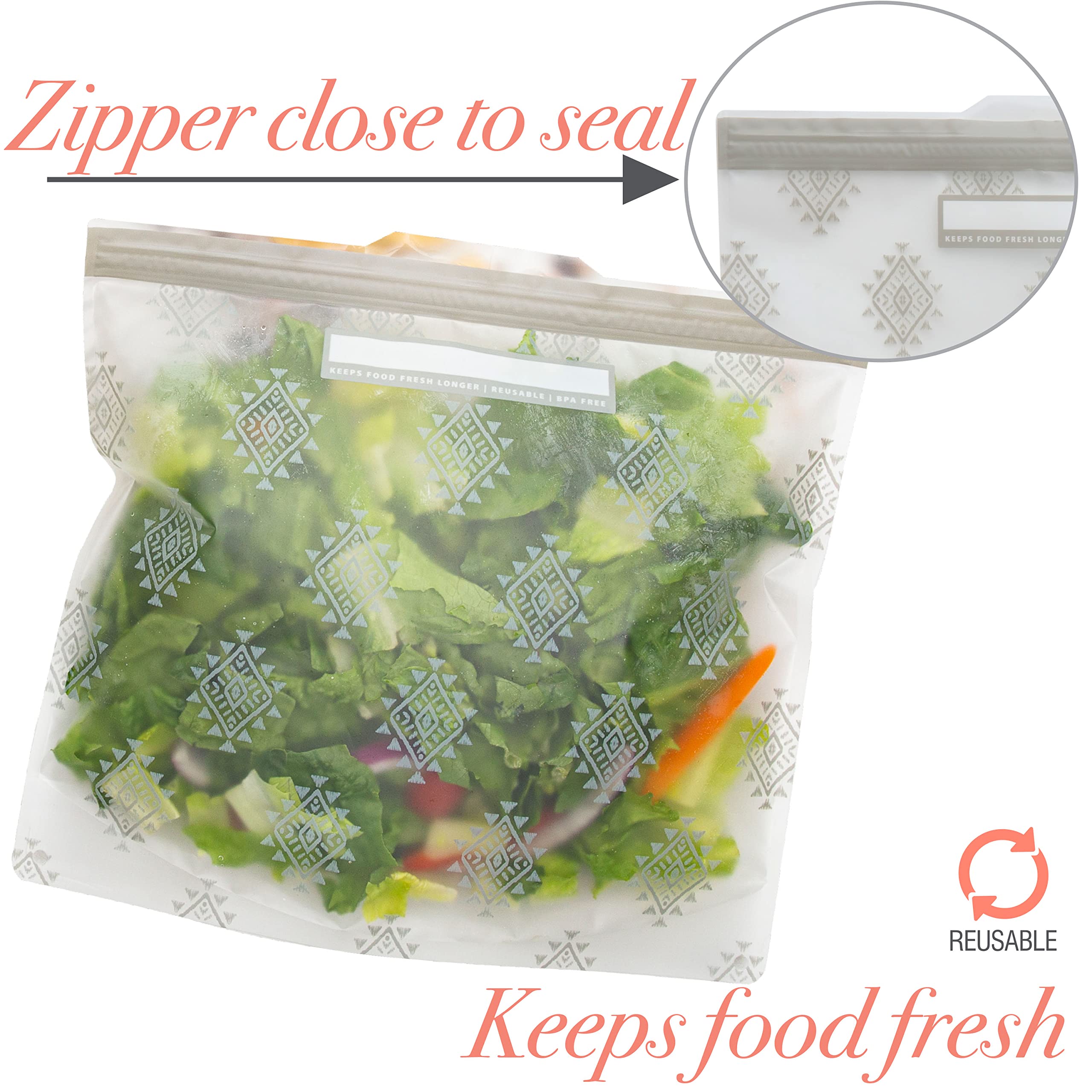 Kitchen Details 4 Pack Reusable Gallon Bags | Airtight Zipper Seal | Leak Proof | BPA Free | Food Safe Material | Food Storage | Freezer Safe | Grey