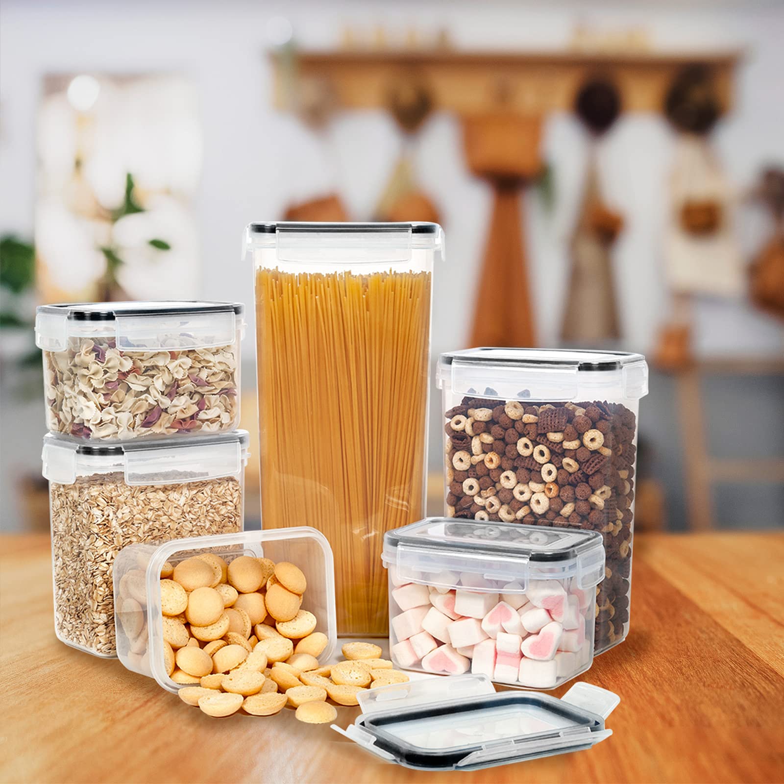 Cereal Container, Set of 15 Pcs Food Storage Containers Set With Lids Airtight, BPA Free Plastic Dry Food Bins Pantry, Kitchen Organization and Storage, for Counter Spaghetti Flour Sugar Coffee Rice