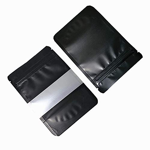 PABCK 100 Pcs 4.7x7.87 inch Matte Black Resealable Stand Up Bags with Window Heat Seal Bulk Food Storage Packaging Foil Pouches