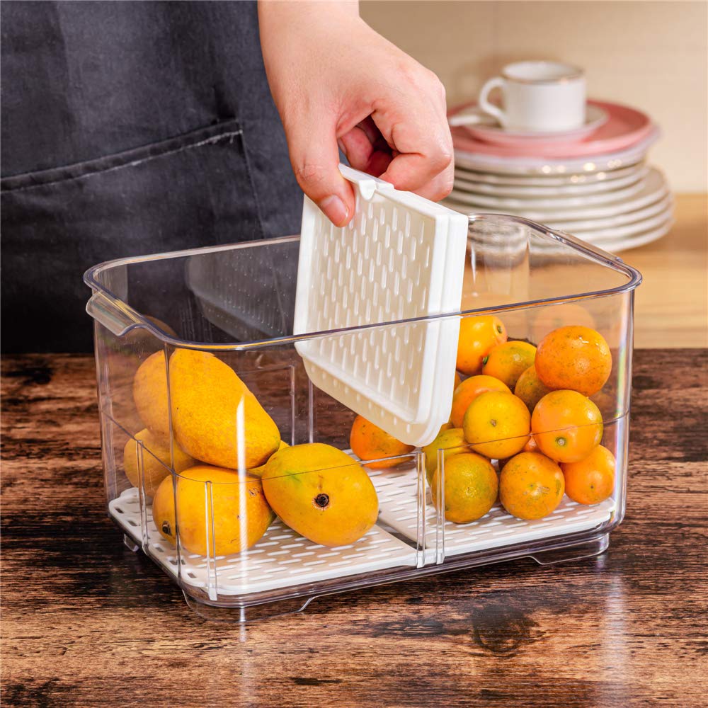 blitzlabs Lettuce Keeper Fridge Food Storage Container, Fresh Produce Saver Organizer Keeper Bins with Lids and Removable Drain Tray for Refrigerator Freezer Cabinet Kitchen 2800ML, 2 Pack