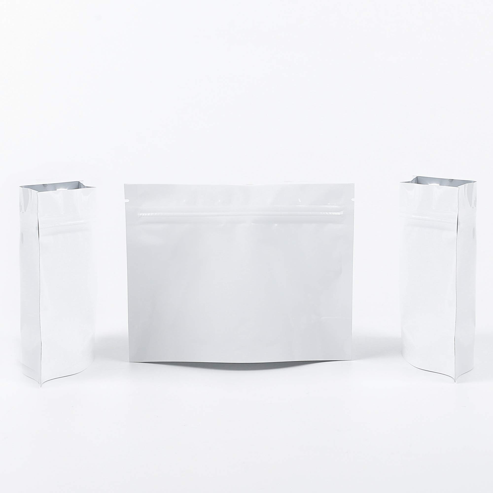 QQ Studio 100 Food Safe Glossy Horizontal Stand Up QuickQlick™ Bags With Zipper Seal for Food and Snacks (White, 17x13cm (6.7x5.1"))