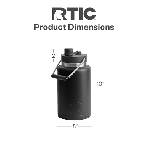 RTIC Jug with Handle, Half Gallon, Black Matte, Large Double Vacuum Insulated Water Bottle, Stainless Steel Thermos for Hot & Cold Drinks, Sweat Proof, Great for Travel, Hiking& Camping