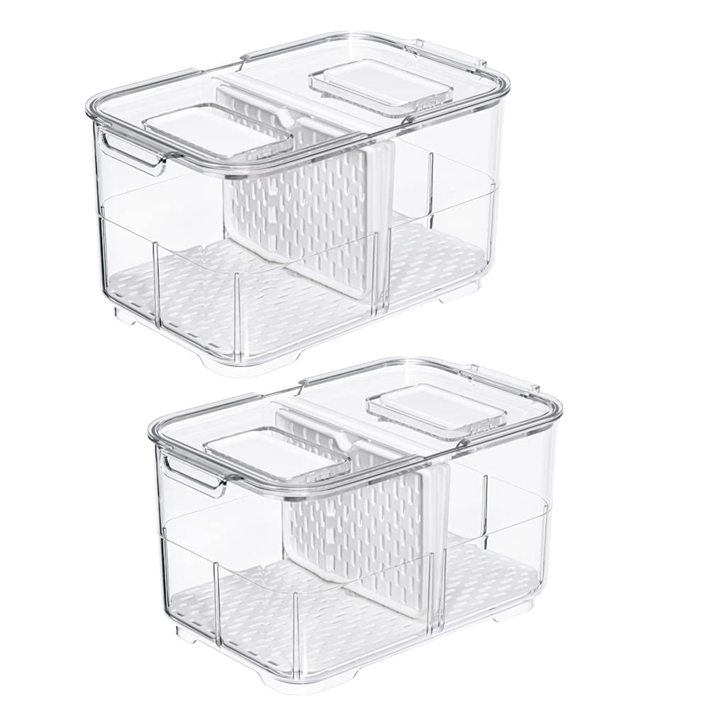 blitzlabs Lettuce Keeper Fridge Food Storage Container, Fresh Produce Saver Organizer Keeper Bins with Lids and Removable Drain Tray for Refrigerator Freezer Cabinet Kitchen 2800ML, 2 Pack