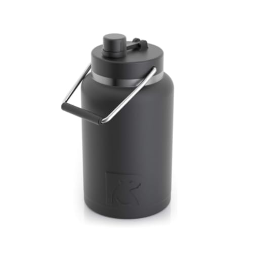 RTIC Jug with Handle, Half Gallon, Black Matte, Large Double Vacuum Insulated Water Bottle, Stainless Steel Thermos for Hot & Cold Drinks, Sweat Proof, Great for Travel, Hiking& Camping