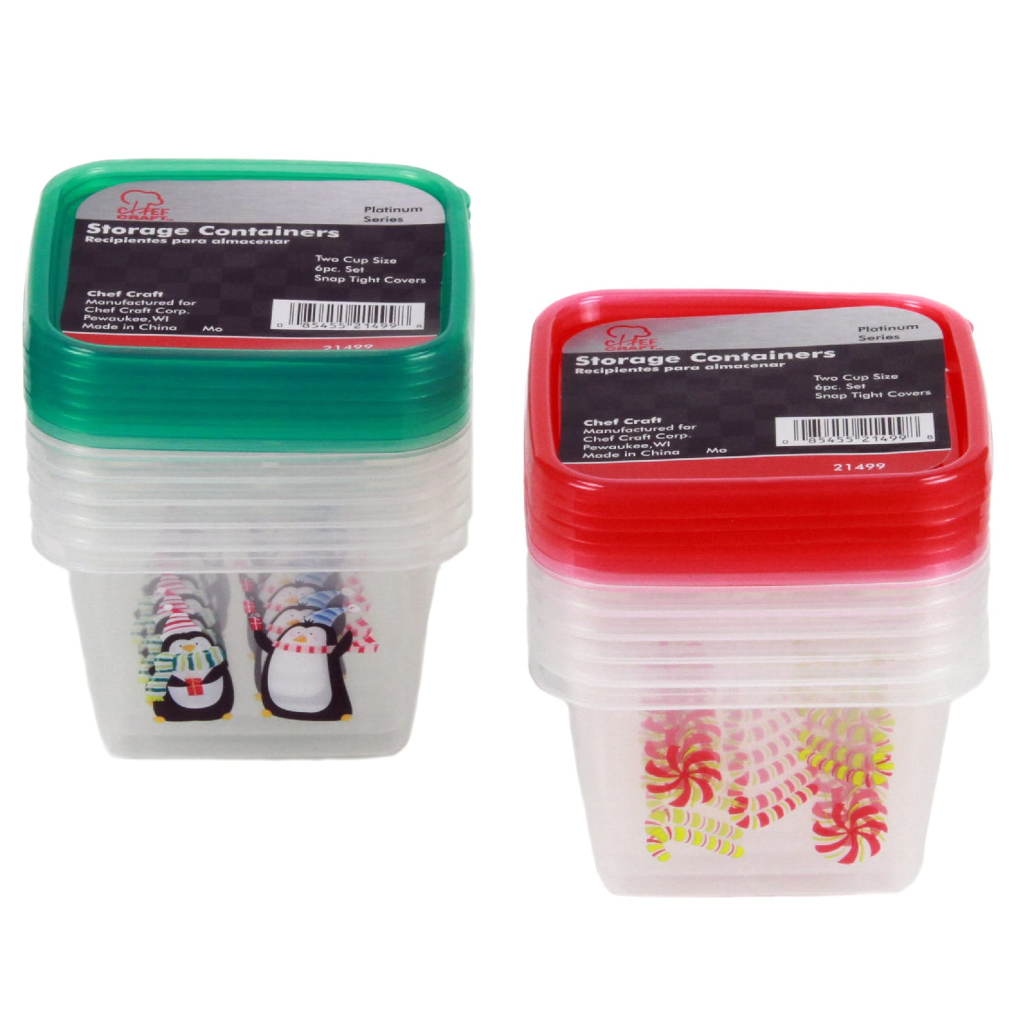 Chef Craft Select Holiday Christmas Storage Container, 2 Cup Capacity 6 Piece Set, Color May Vary