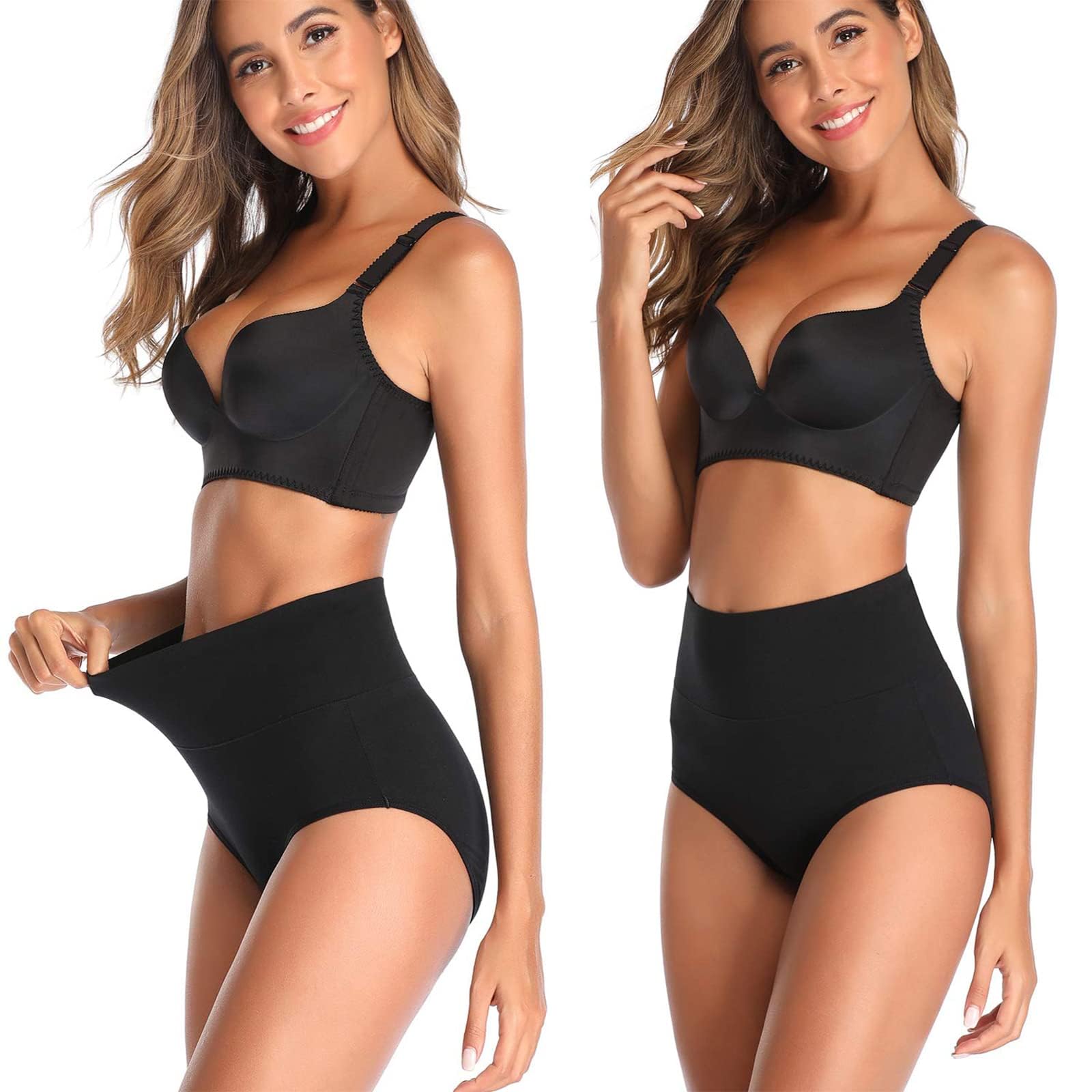 QOVOQ Women's High Waist Cotton Underwear Stretch Briefs Soft Comfy Ladies Panties MultiPack Black