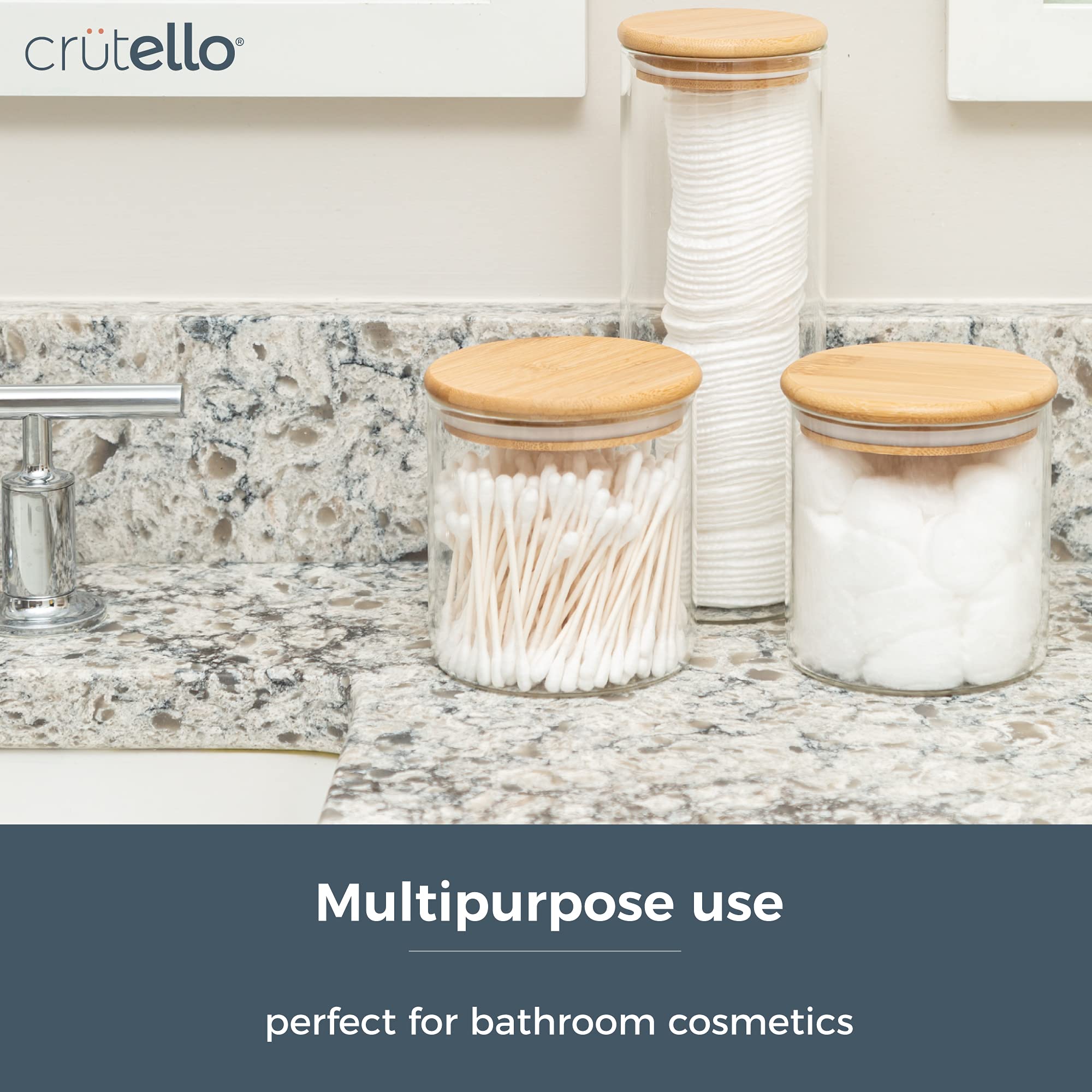 Crutello Glass Food Storage Containers with Bamboo Lids, 3 Pack - 72 Fluid oz Airtight Clear Kitchen Organization Canisters - A Family-Owned American Brand