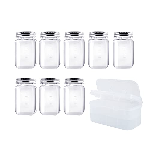 Party Club of America PCA 8 Pack 16oz Plastic Jars with Sliver Lids Set Food Storage Jar for DIY Food Preserve Jams Honey Yogurt Bead Organizer Bead Storage Box Sewing Box - BPA Free