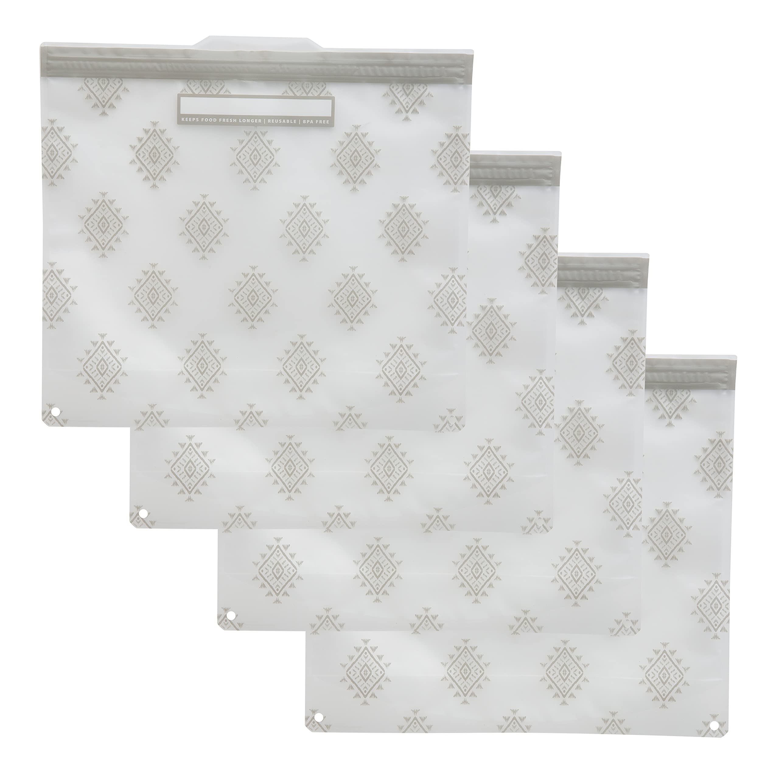 Kitchen Details 4 Pack Reusable Gallon Bags | Airtight Zipper Seal | Leak Proof | BPA Free | Food Safe Material | Food Storage | Freezer Safe | Grey
