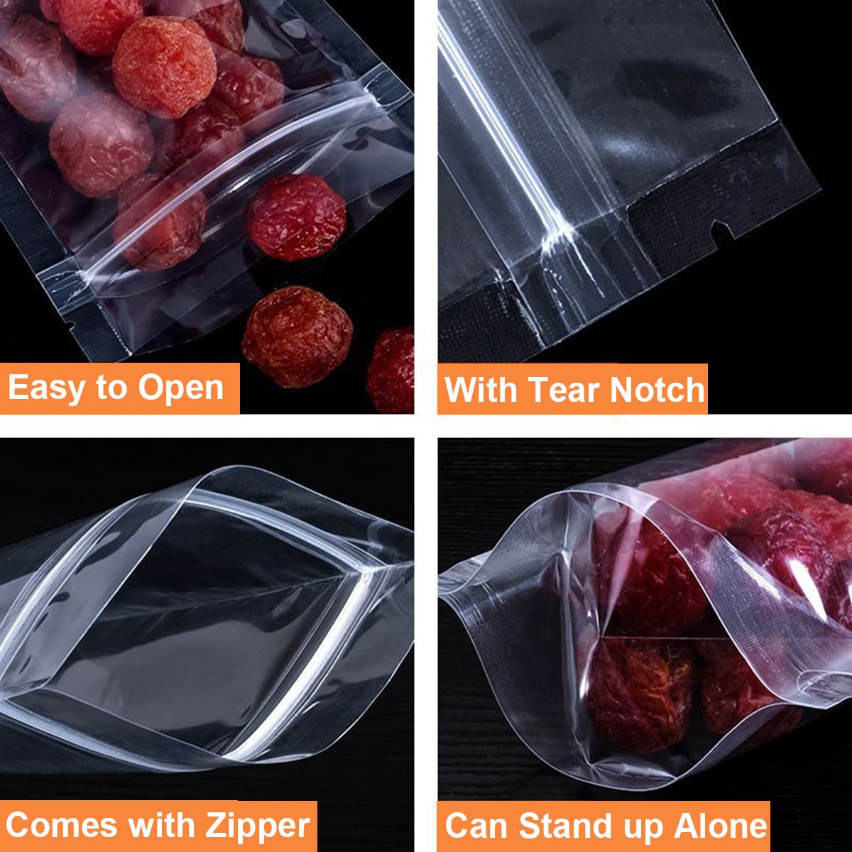 100 Pack Clear Zipper Stand Up Pouch Bag, Dry Fruit Food Packaging Bag, Moisture-Proof Transparent Sealing Bag Resealable Ziplock Snack Food Tea Pouches (3.94" x 5.91")