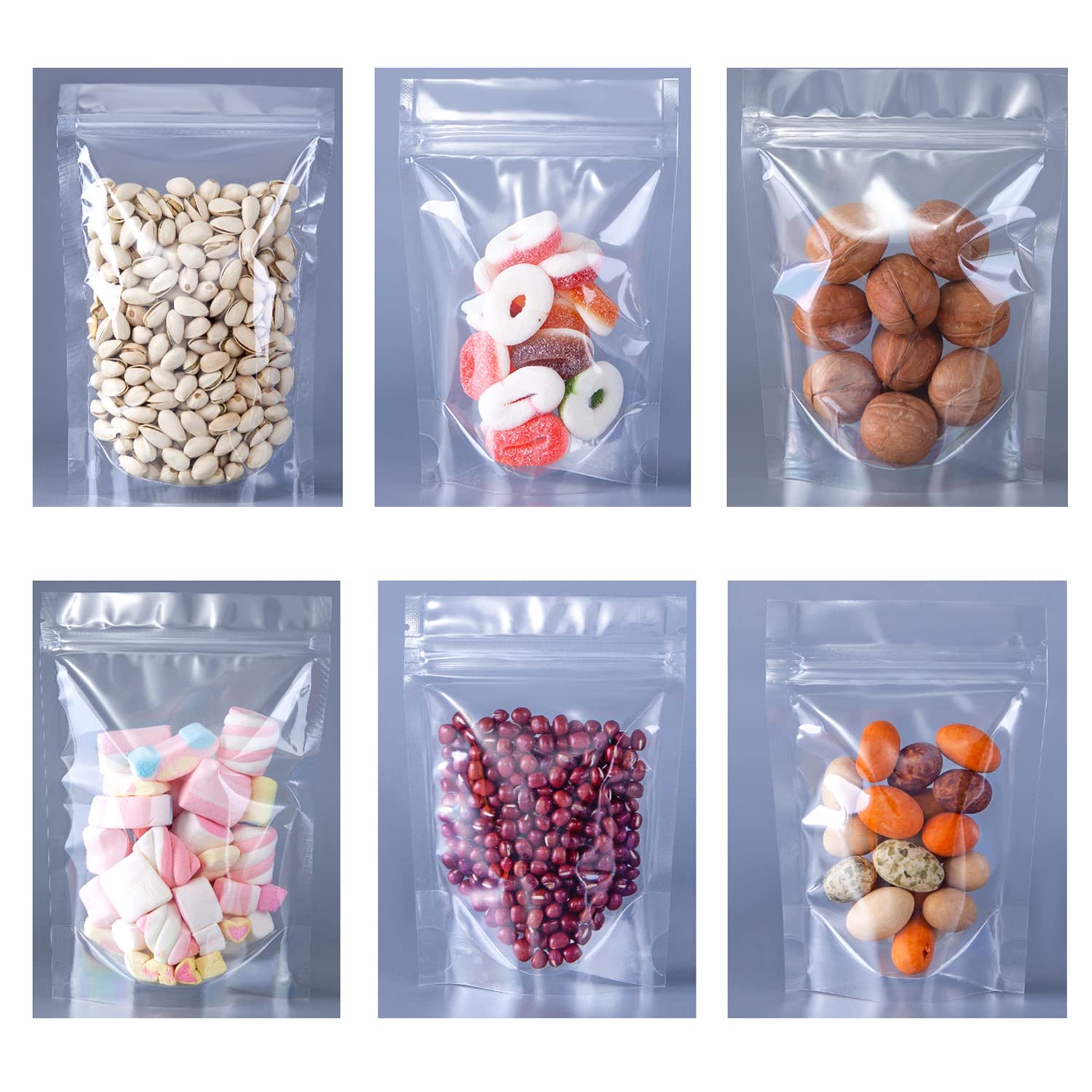 100 Pack Clear Zipper Stand Up Pouch Bag, Dry Fruit Food Packaging Bag, Moisture-Proof Transparent Sealing Bag Resealable Ziplock Snack Food Tea Pouches (3.94" x 5.91")