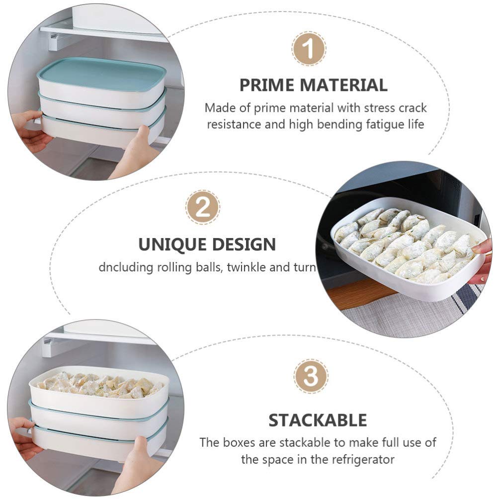 Hemoton 3Pcs Refrigerator Food Storage Container with Lid Shallow Stackable Bacon Keeper Fruit Vegetable Case Holder Airtight Dumpling Box for Egg Meat (Mixed Color)