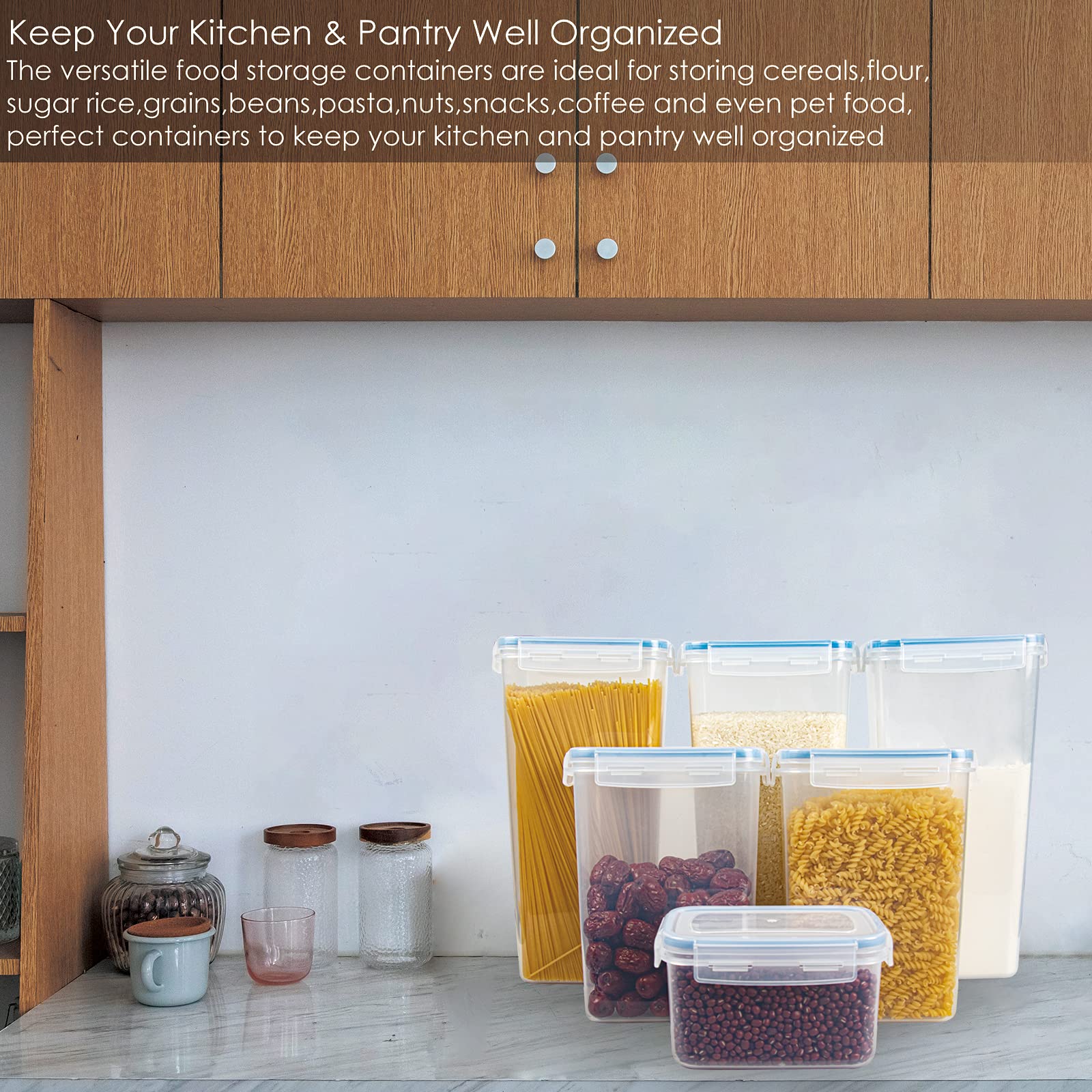 Airtight Food Storage Containers, 12 pcs BPA-Free Clear Cereal Containers, Plastic Canisters with Lids for Kitchen & Pantry Organization, Ideal for Cereal, Rice, Flour & Sugar, Grains, Beans