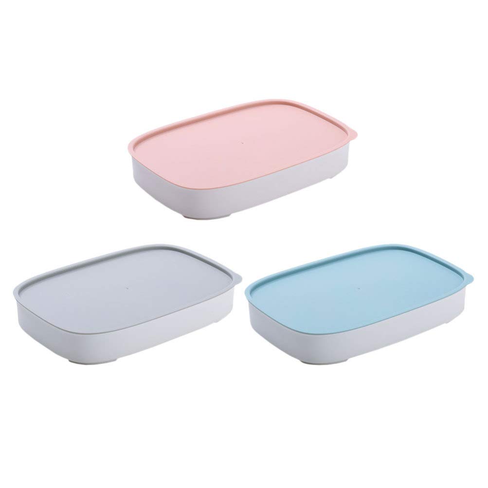 Hemoton 3Pcs Refrigerator Food Storage Container with Lid Shallow Stackable Bacon Keeper Fruit Vegetable Case Holder Airtight Dumpling Box for Egg Meat (Mixed Color)