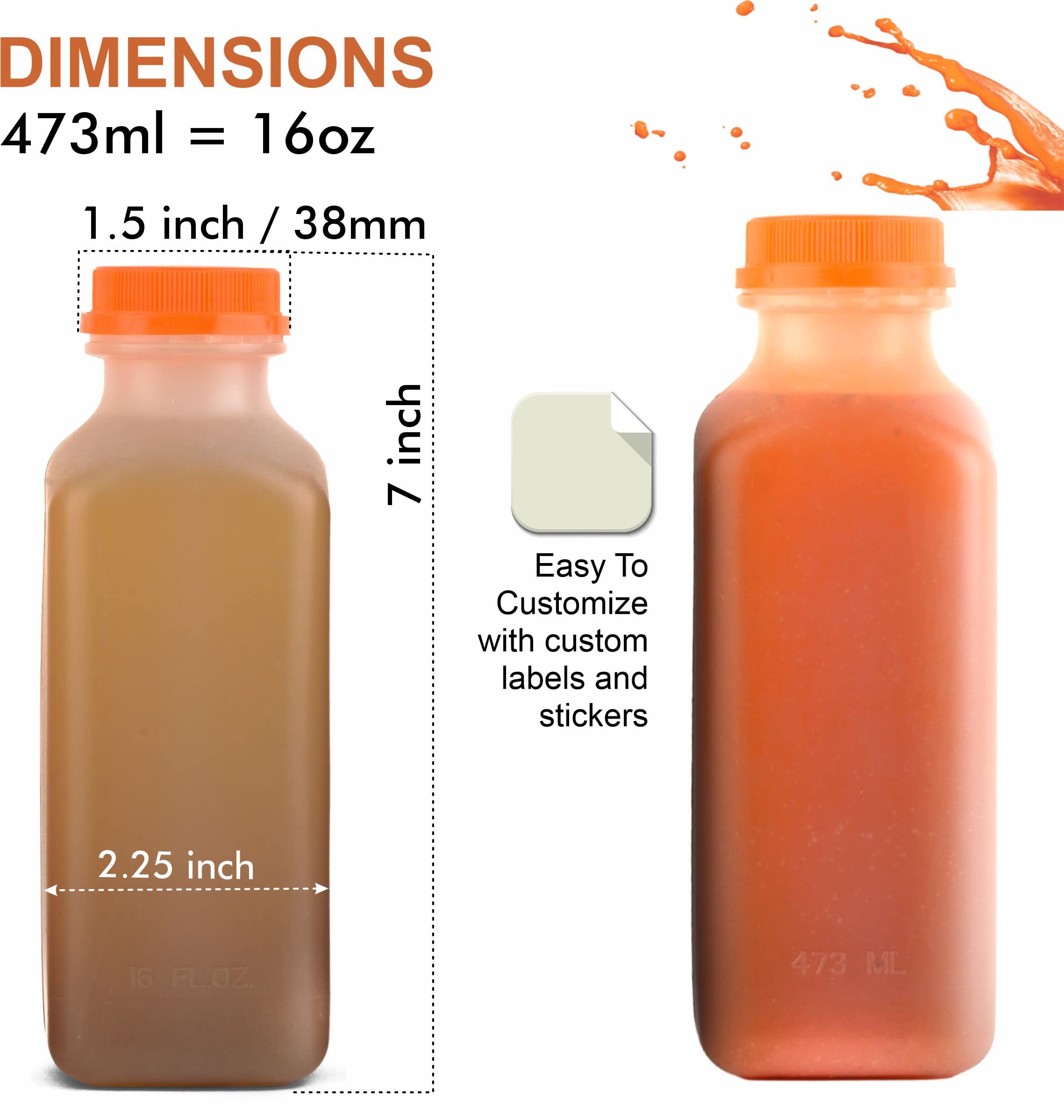 Empty Plastic Juice Bottles with Tamper Evident Caps 16 OZ - Smoothie Bottles - Ideal for Juices, Milk, Smoothies, Picnic's and even Meal Prep by EcoQuality Juice Containers (16 Ounce) (5)