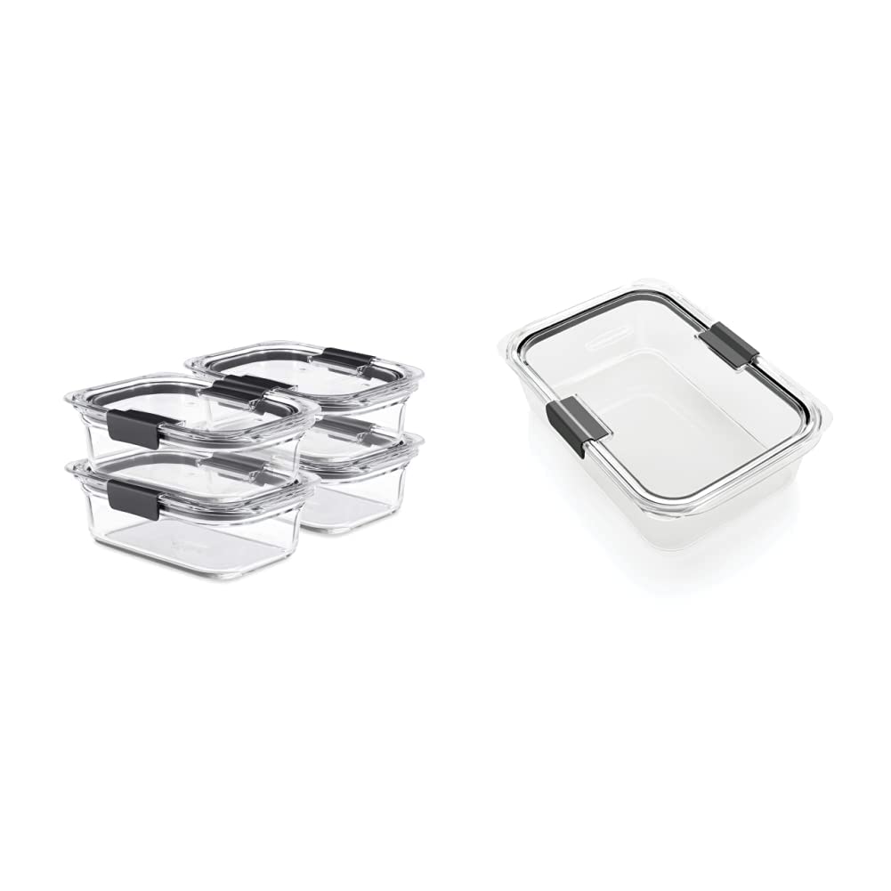 Rubbermaid Brilliance Glass Storage 3.2-Cup Food Containers, 4-Pack (8 Pieces Total), Medium, Clear & Brilliance Glass Storage 3.2-Cup Food Containers with Lids, 4-Pack (8 Pieces Total), Medium, Clear