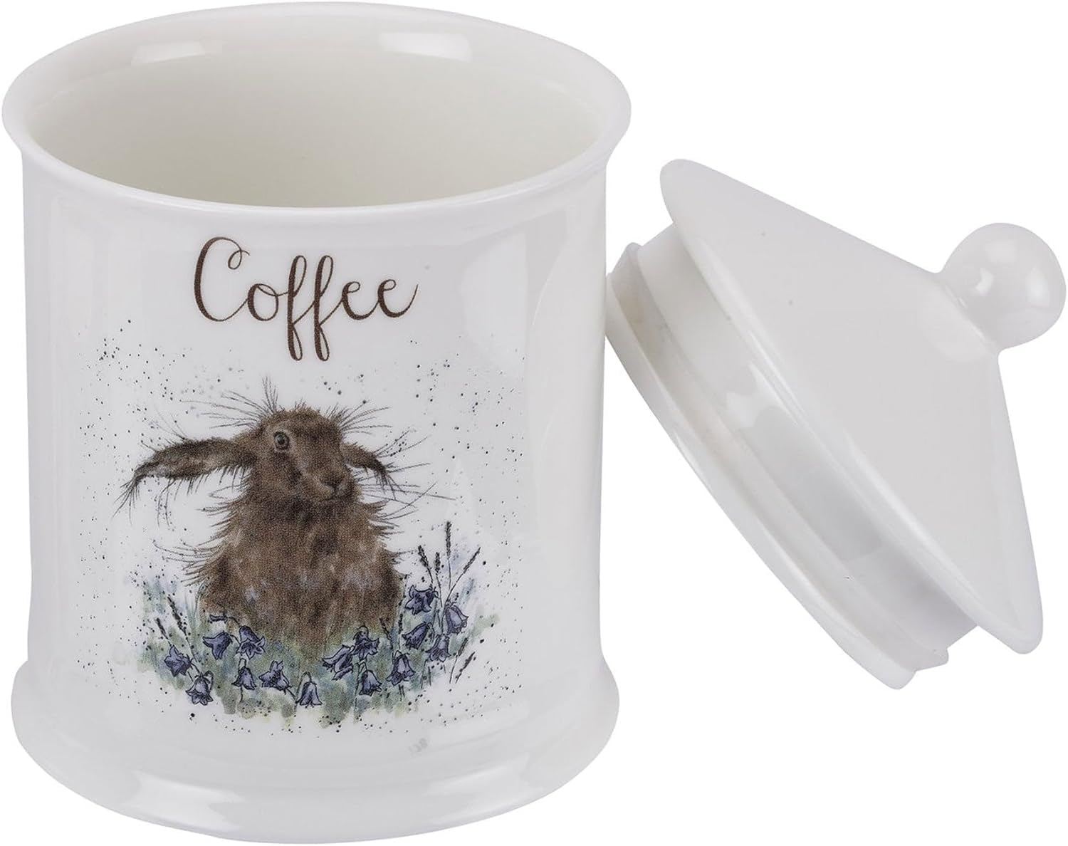 Royal Worcester Wrendale Designs Coffee Canister with Lid | 6-Inch Countertop Coffee Container with Hare Design | Made of Fine Bone China | Dishwasher Safe