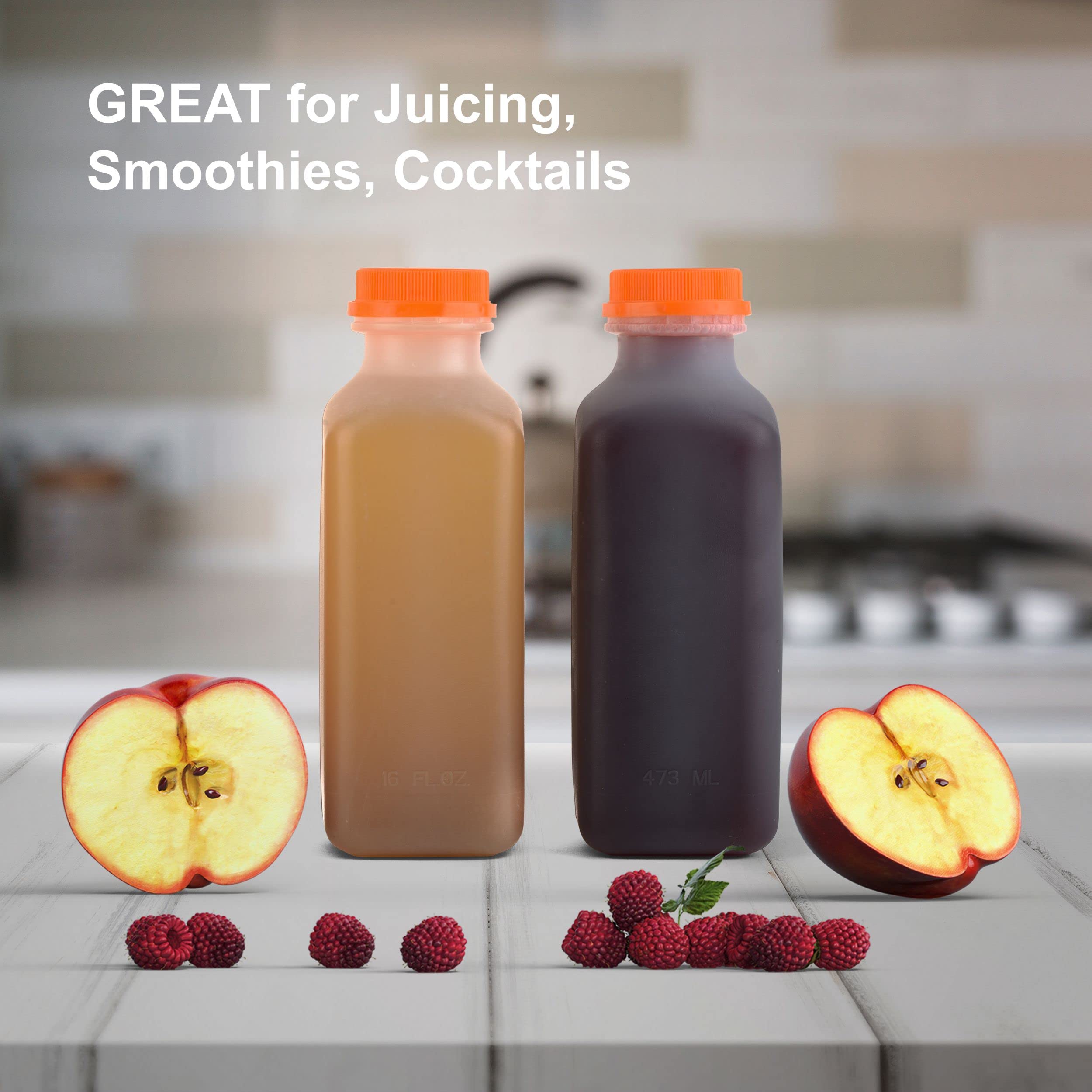 Empty Plastic Juice Bottles with Tamper Evident Caps 16 OZ - Smoothie Bottles - Ideal for Juices, Milk, Smoothies, Picnic's and even Meal Prep by EcoQuality Juice Containers (16 Ounce) (5)