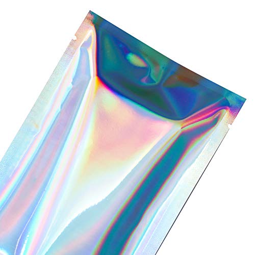 QQ Studio Food-Safe Glossy Heat Sealable Double-Sided Holographic SlickSeal™ Flat Bag with Tear Notch (100, 7x10cm (2.8x4"))