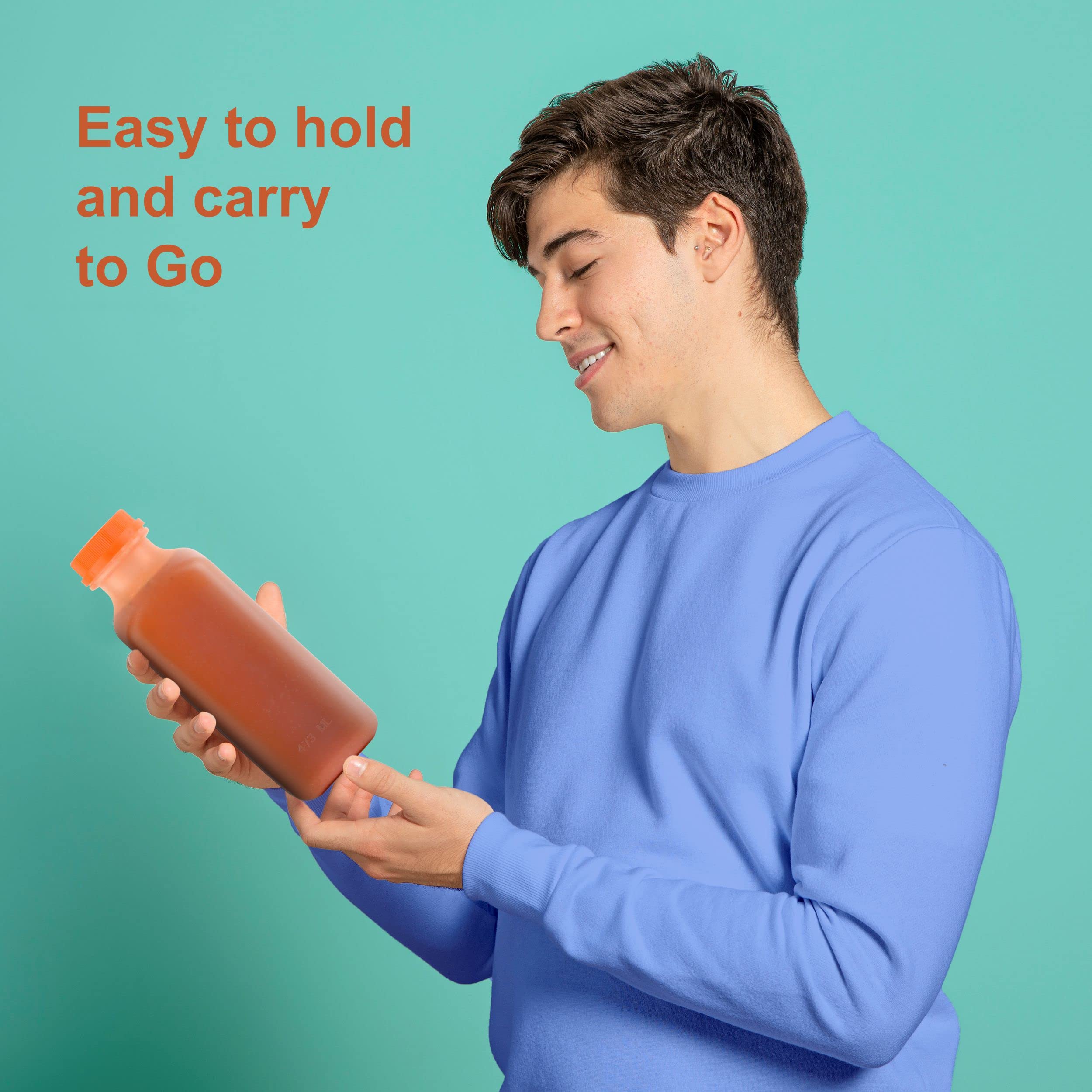Empty Plastic Juice Bottles with Tamper Evident Caps 16 OZ - Smoothie Bottles - Ideal for Juices, Milk, Smoothies, Picnic's and even Meal Prep by EcoQuality Juice Containers (16 Ounce) (5)