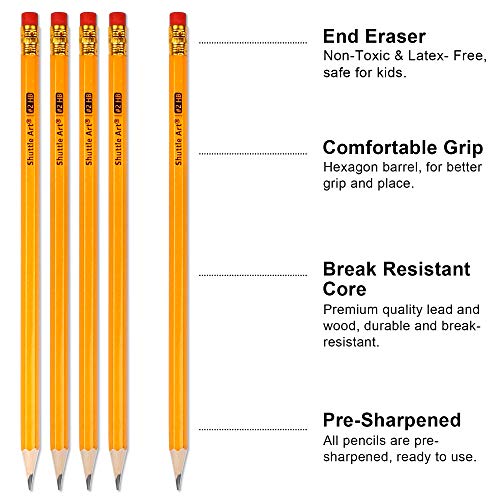 Shuttle Art Wood-Cased #2 HB Pencils, 350 Pack Sharpened Yellow Pencils with Erasers, Bulk Pack Graphite Pencils for School and Teacher Supplies, Writhing, Drawing and Sketching