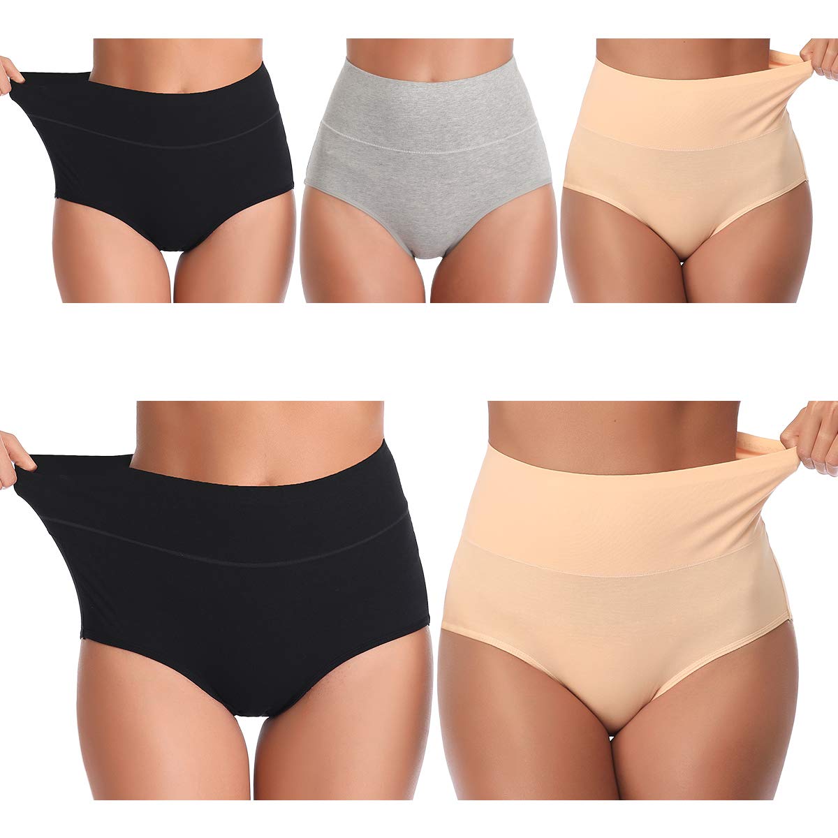 UMMISS Womens Cotton Underwear High Waist Full Coverage Brief Panty Multipack,Multi, XL