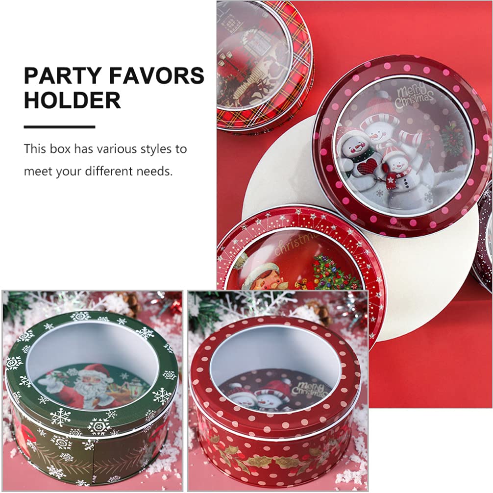 Cabilock 4pcs Christmas Empty Tin Round Metal Tins with Lids Metal Containers for Goodies Chocolate Nuts and Home Storage Cerebrate a Holiday