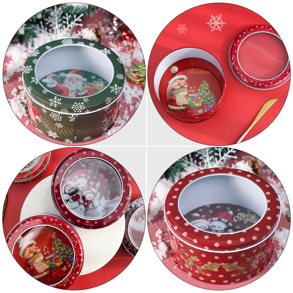 Cabilock 4pcs Christmas Empty Tin Round Metal Tins with Lids Metal Containers for Goodies Chocolate Nuts and Home Storage Cerebrate a Holiday