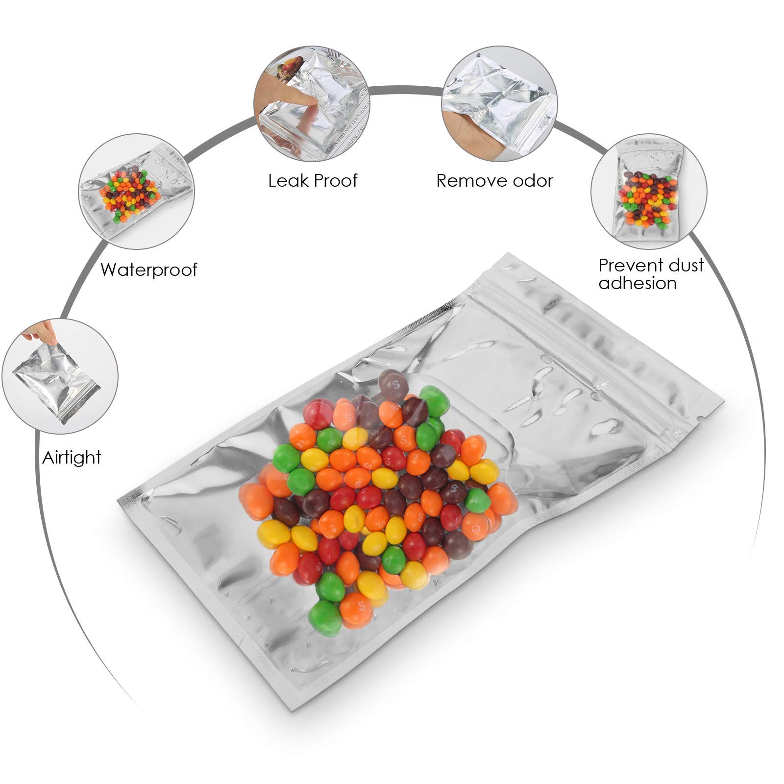 Resealable Mylar Bags | 100 Pcs 3 X 4 Inch | Smell Proof Ziplock Bag Heat Seal Cute Packaging Foil Food Sealable Small Front Clear Plastic Silver for Storage Candy Beef Jerky Jewerly Product