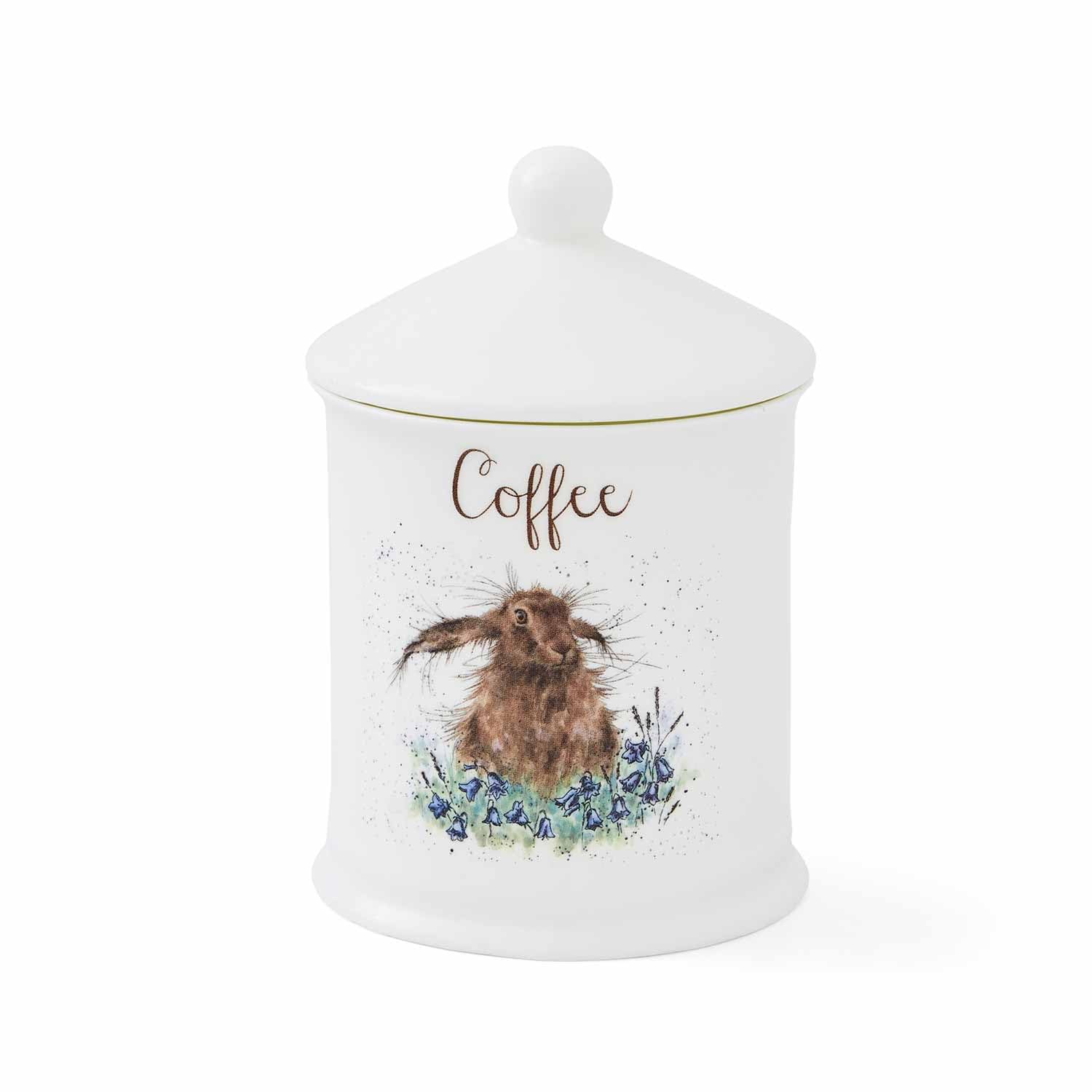 Royal Worcester Wrendale Designs Coffee Canister with Lid | 6-Inch Countertop Coffee Container with Hare Design | Made of Fine Bone China | Dishwasher Safe