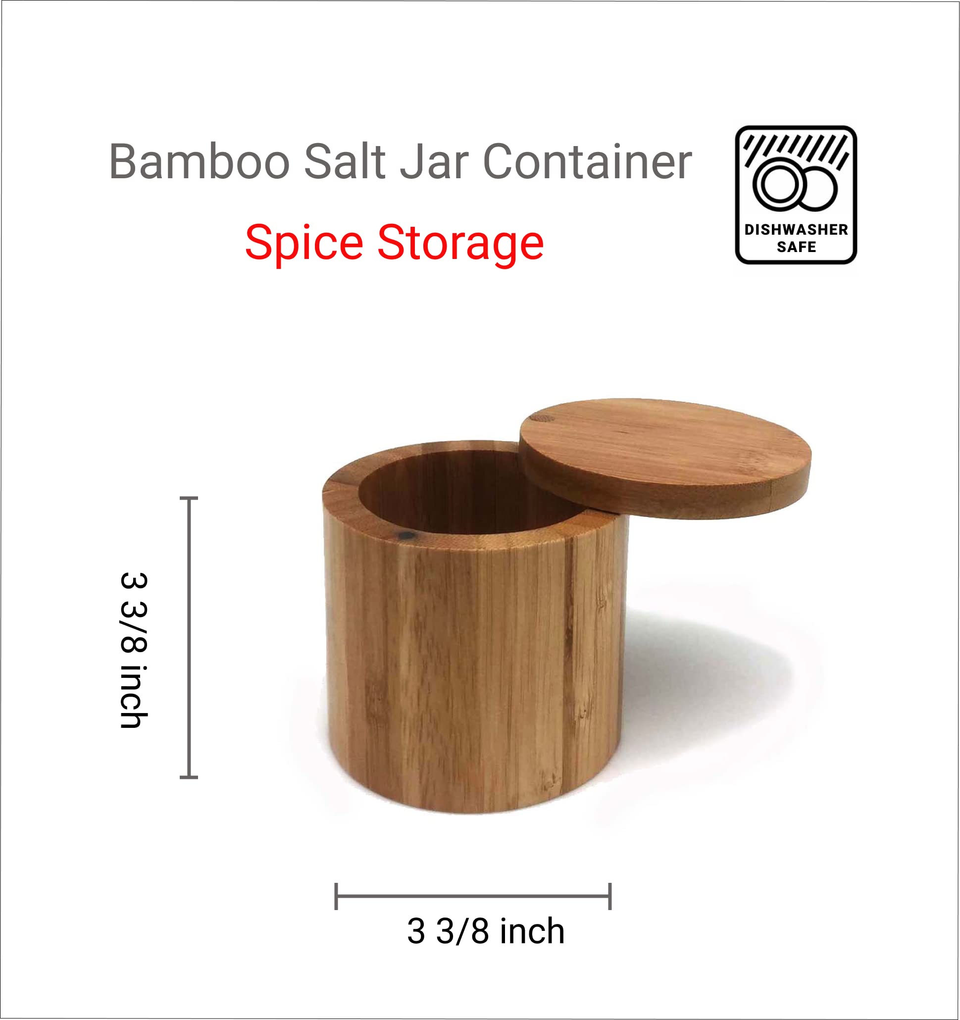 JapanBargain 4112, Bamboo Salt Boxes Spice Storage Containers With Magnetic Swivel Lid, 6 Ounce Capacity, One Pack