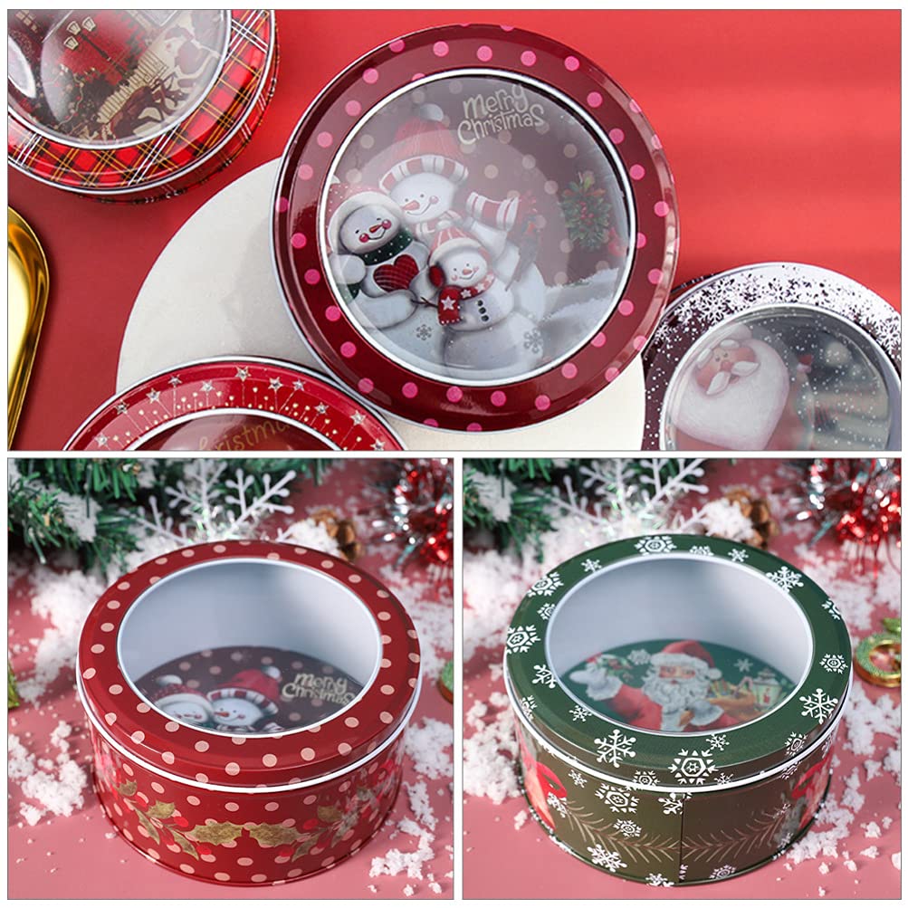 Cabilock 4pcs Christmas Empty Tin Round Metal Tins with Lids Metal Containers for Goodies Chocolate Nuts and Home Storage Cerebrate a Holiday