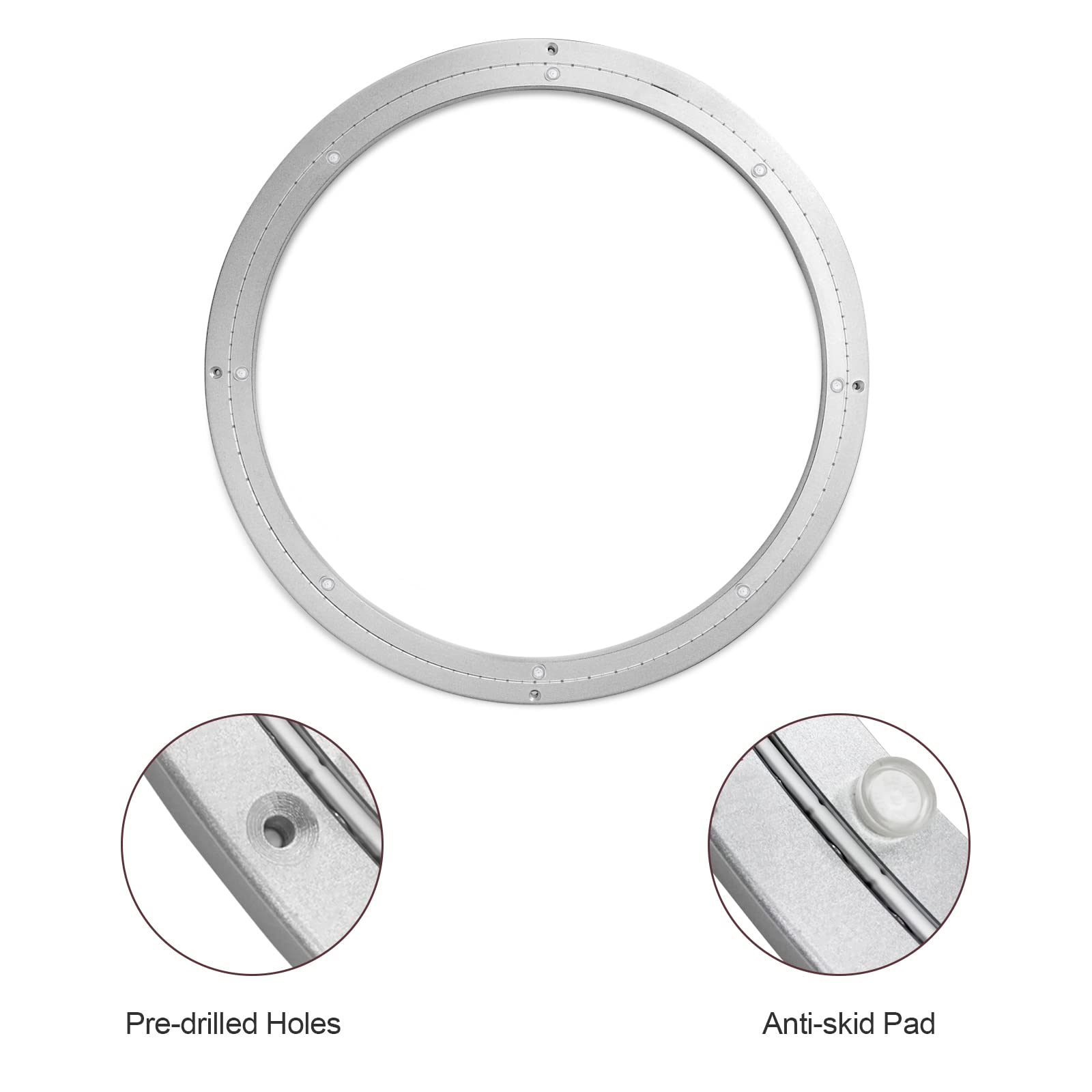 24 Inch Aluminum Lazy Susan Bearing Turntable Ring Heavy Duty Swivel Base Rotating Turntable Hardware for Kitchen Round Dining Table