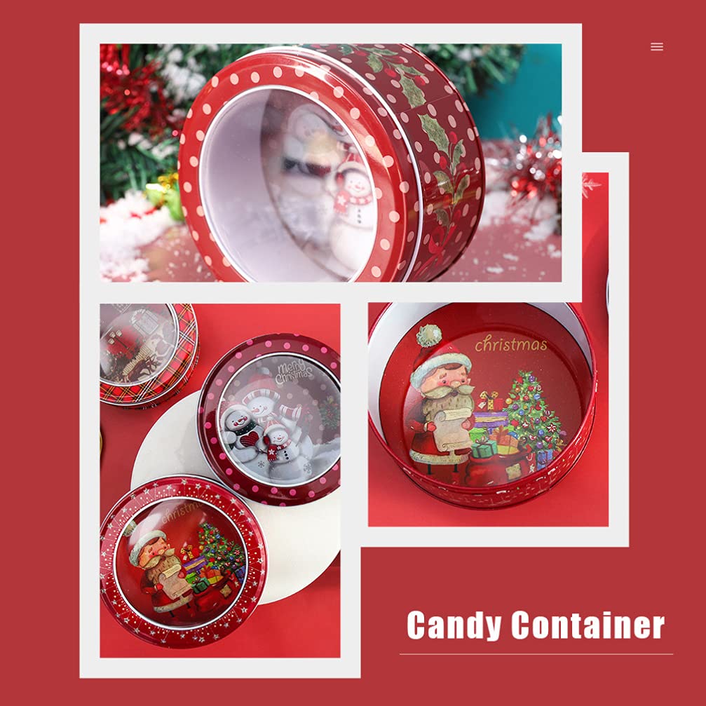 Cabilock 4pcs Christmas Empty Tin Round Metal Tins with Lids Metal Containers for Goodies Chocolate Nuts and Home Storage Cerebrate a Holiday