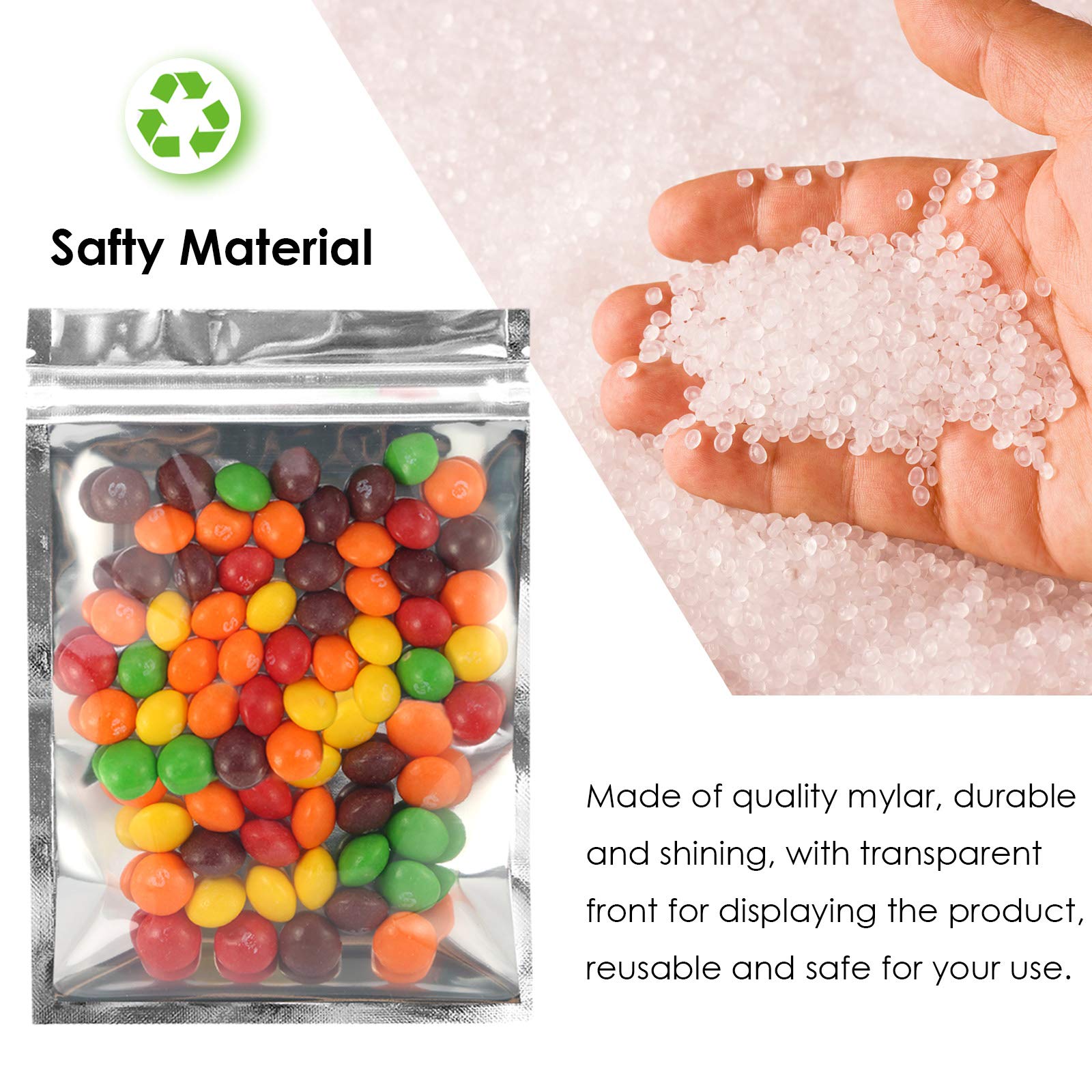 Resealable Mylar Bags | 100 Pcs 3 X 4 Inch | Smell Proof Ziplock Bag Heat Seal Cute Packaging Foil Food Sealable Small Front Clear Plastic Silver for Storage Candy Beef Jerky Jewerly Product