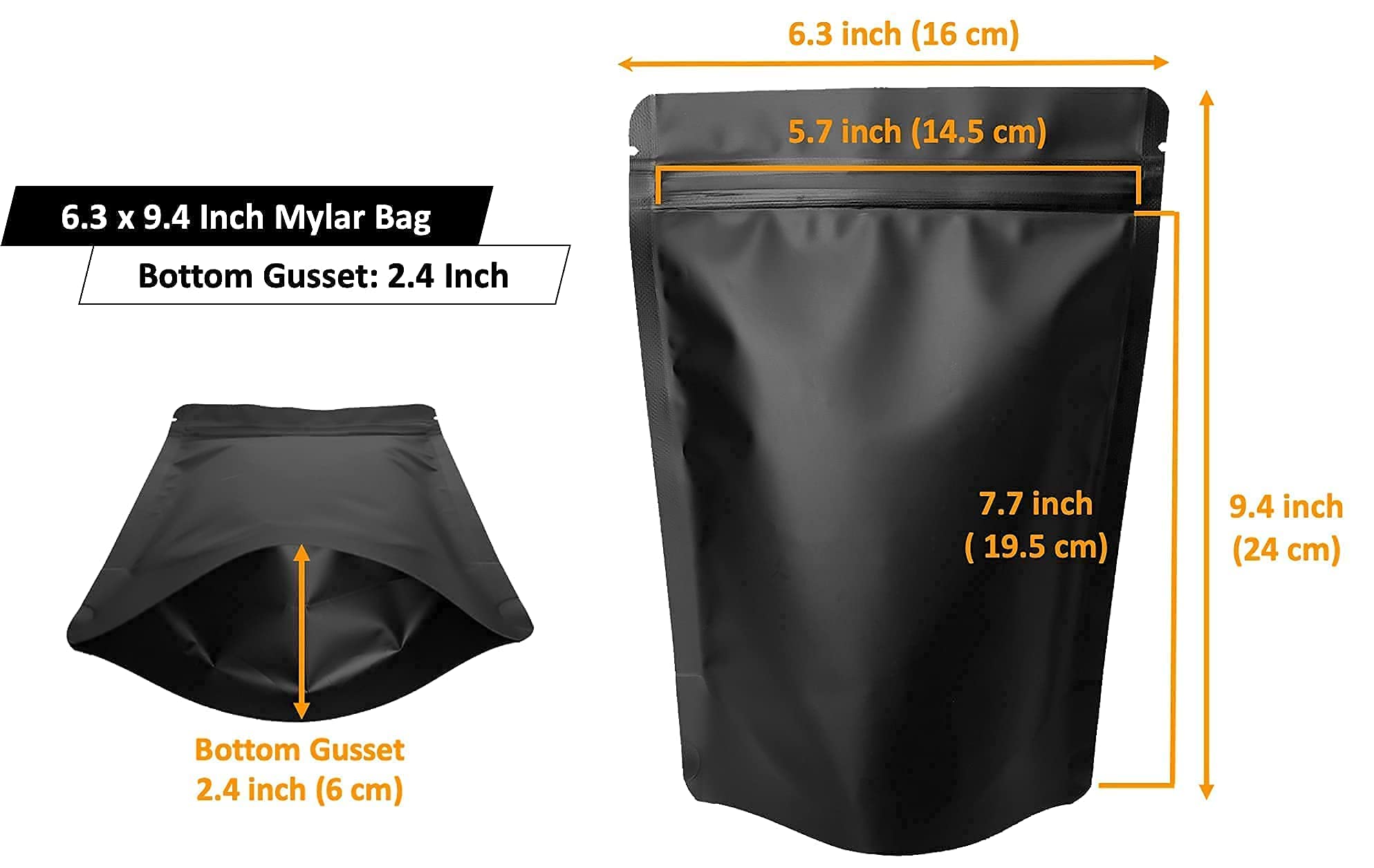 100 Pack 5.5x7.8 Inches Matte White and 100 Pack 6.3x9.4 Inches Matte Black Mylar Stand Up Bags