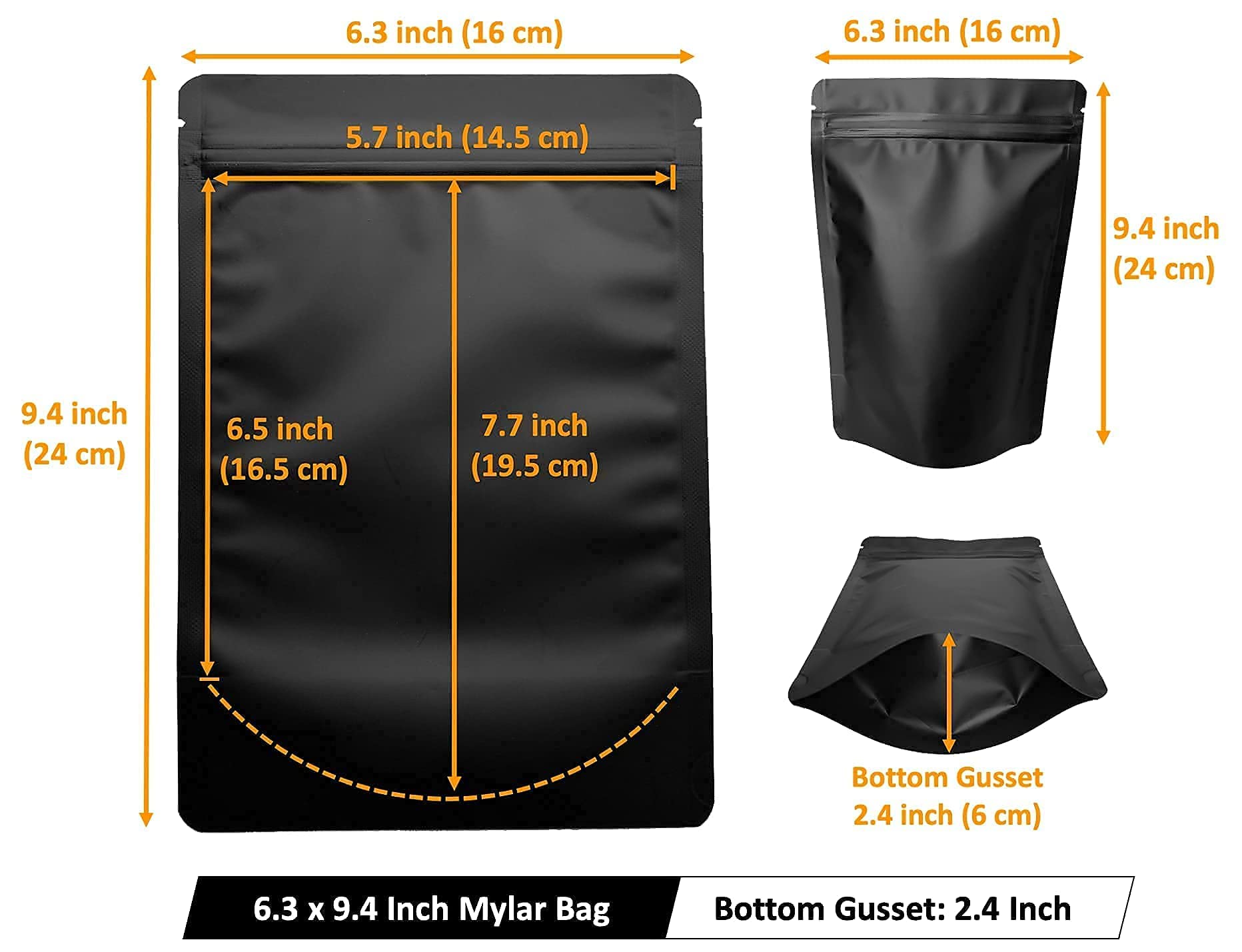 100 Pack 5.5x7.8 Inches Matte White and 100 Pack 6.3x9.4 Inches Matte Black Mylar Stand Up Bags