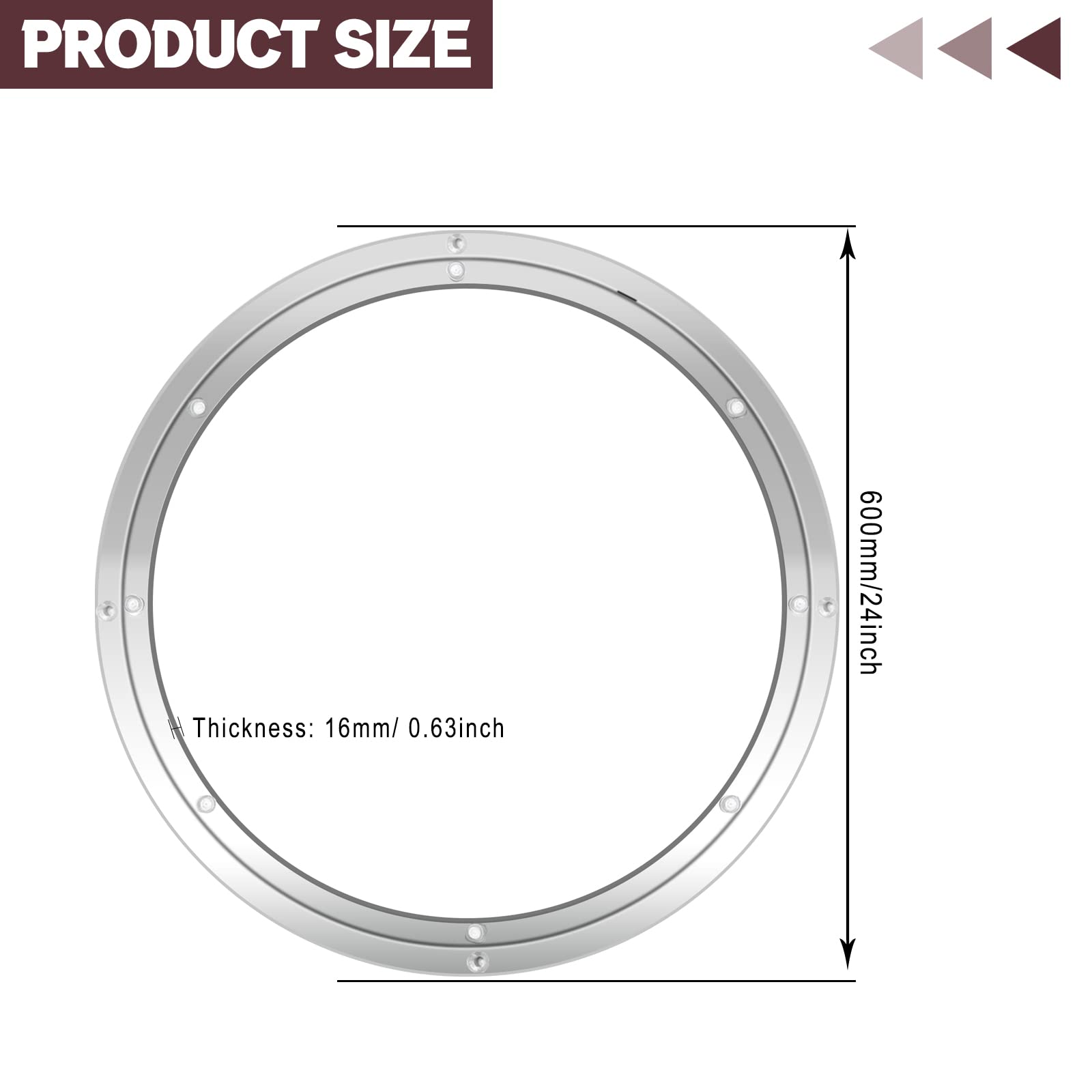 24 Inch Aluminum Lazy Susan Bearing Turntable Ring Heavy Duty Swivel Base Rotating Turntable Hardware for Kitchen Round Dining Table
