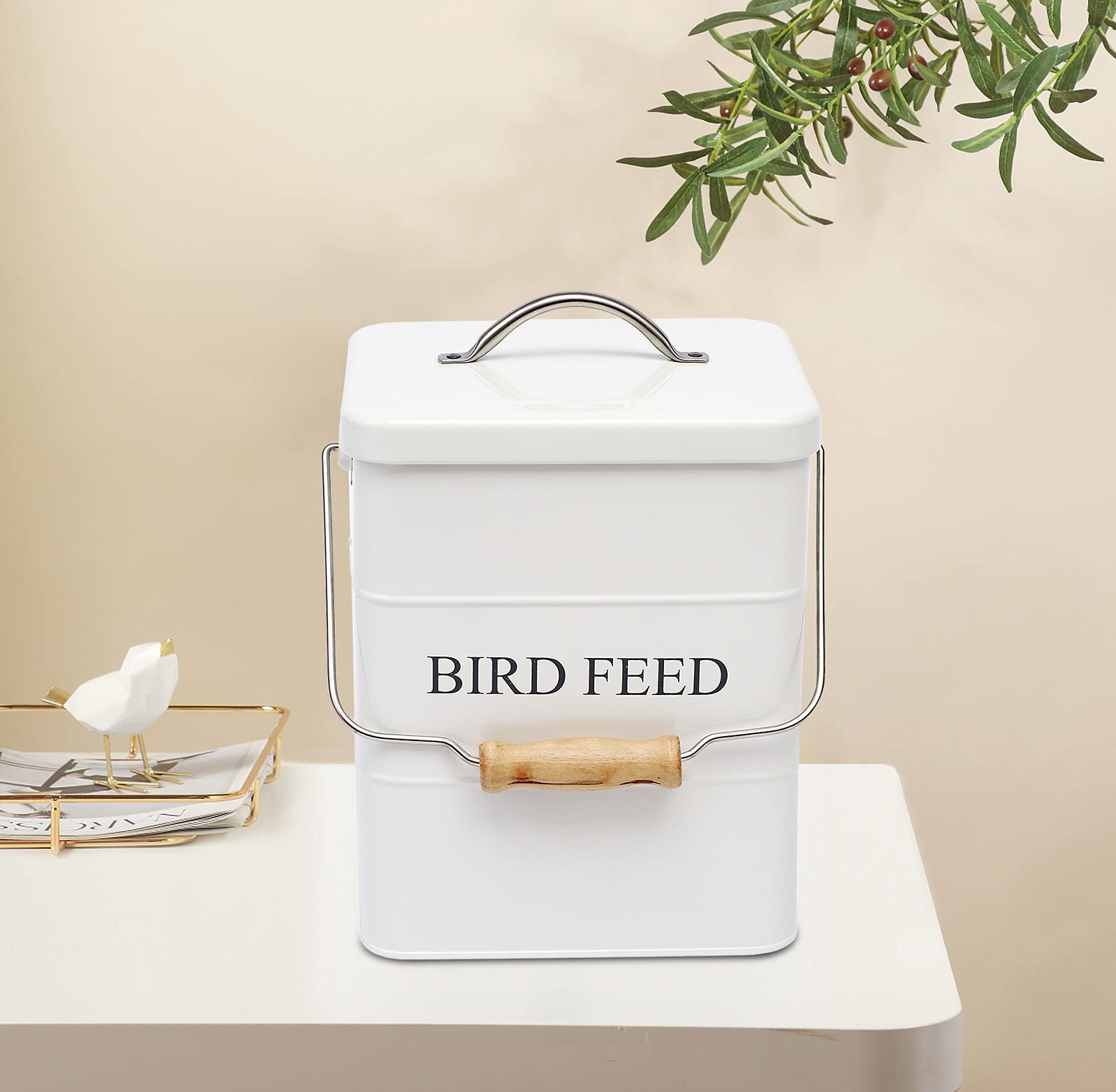 Morezi Bird Seed and Feed Storage tin with lid Included - White-Coated Carbon Steel - Tight Fitting lids - Storage Canister tins - White